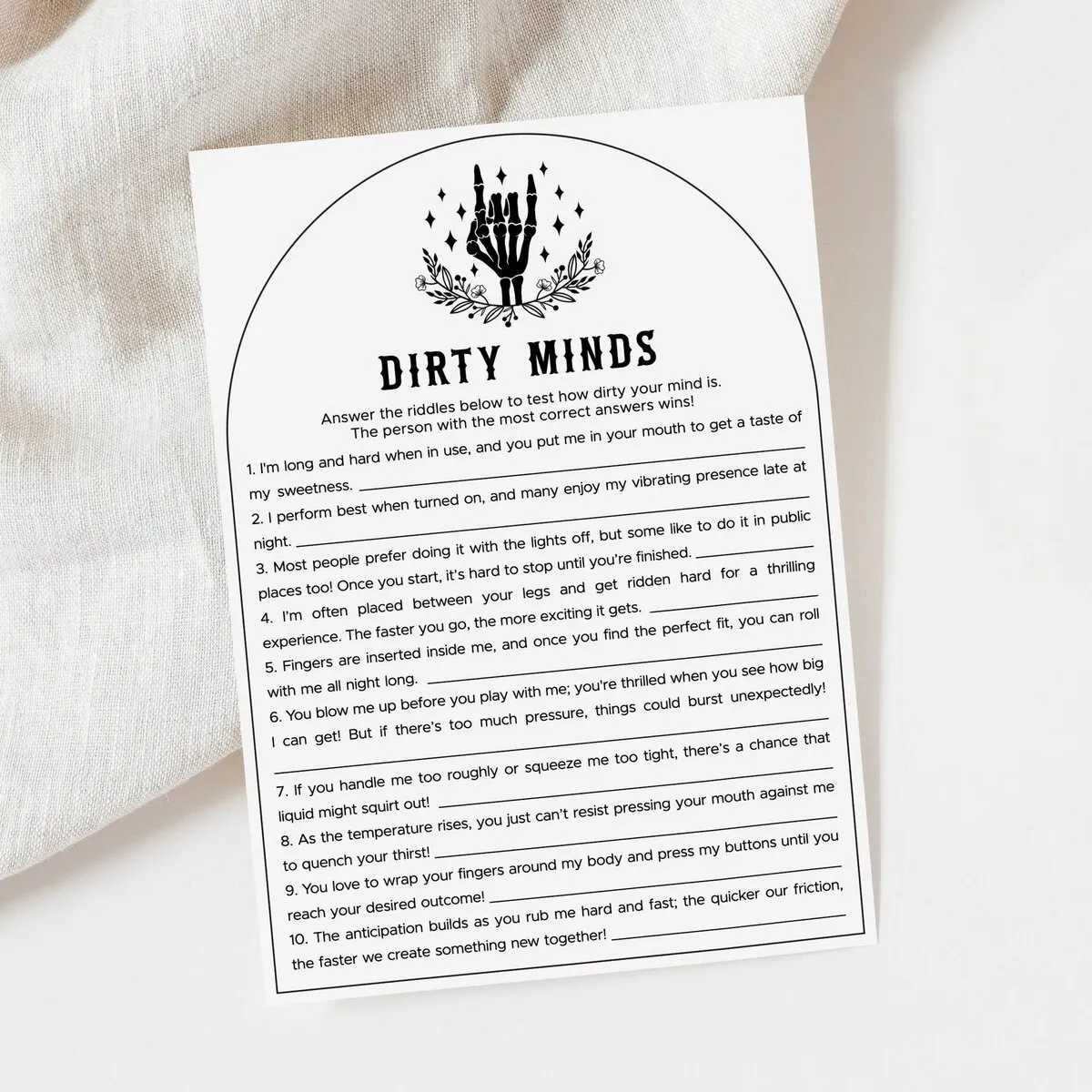 Dirty Minds Bachelorette Party Game | Bride or Die Theme