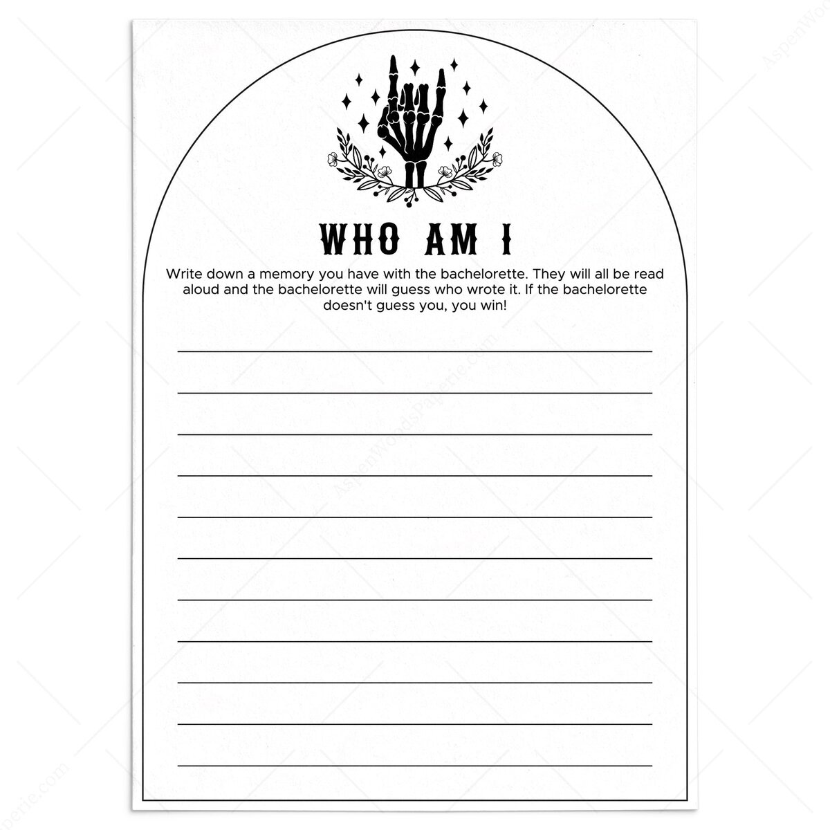 Who Am I Game | Bachelorette Party Til Death Do Us Party Theme