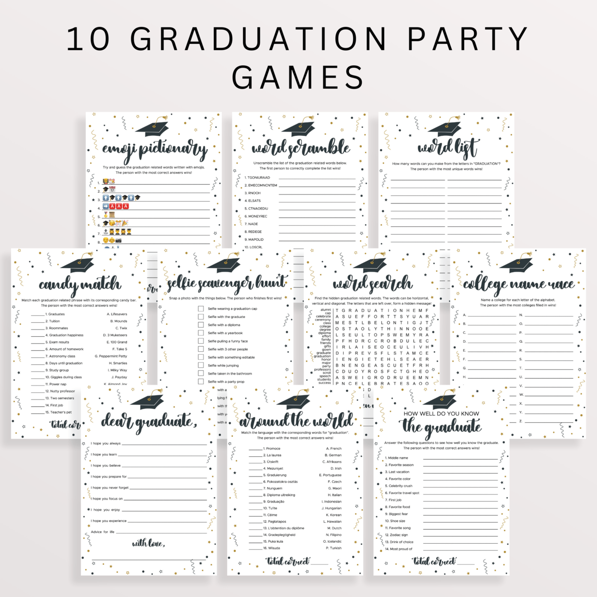Festive Grad Party Games Pack Templates | For Graduates