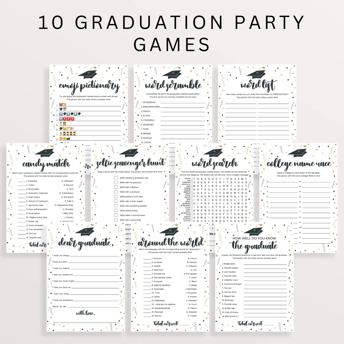 Festive Grad Party Games Pack Templates | For Graduates