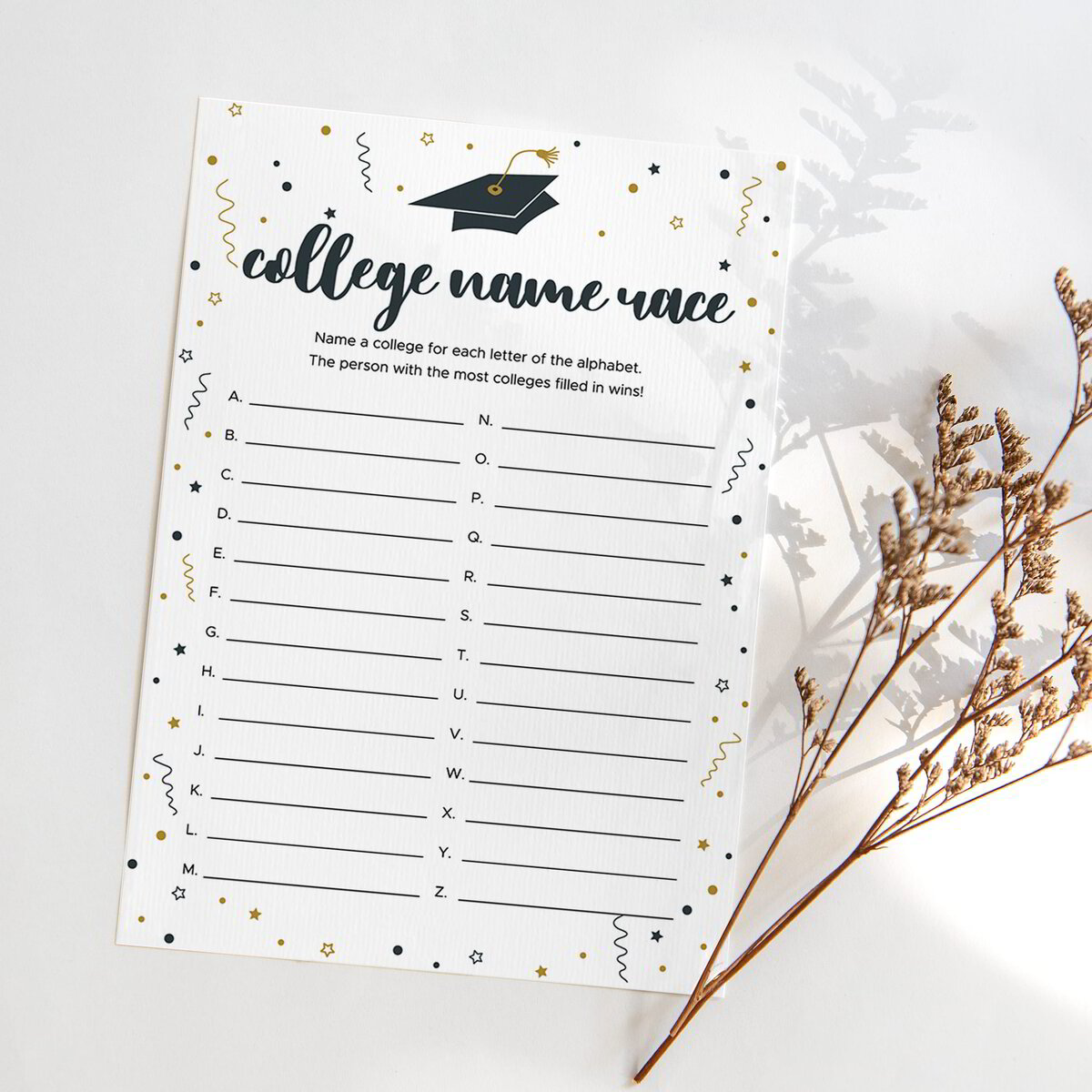 Alphabet College Name Race | Printable Grad Party Ideas