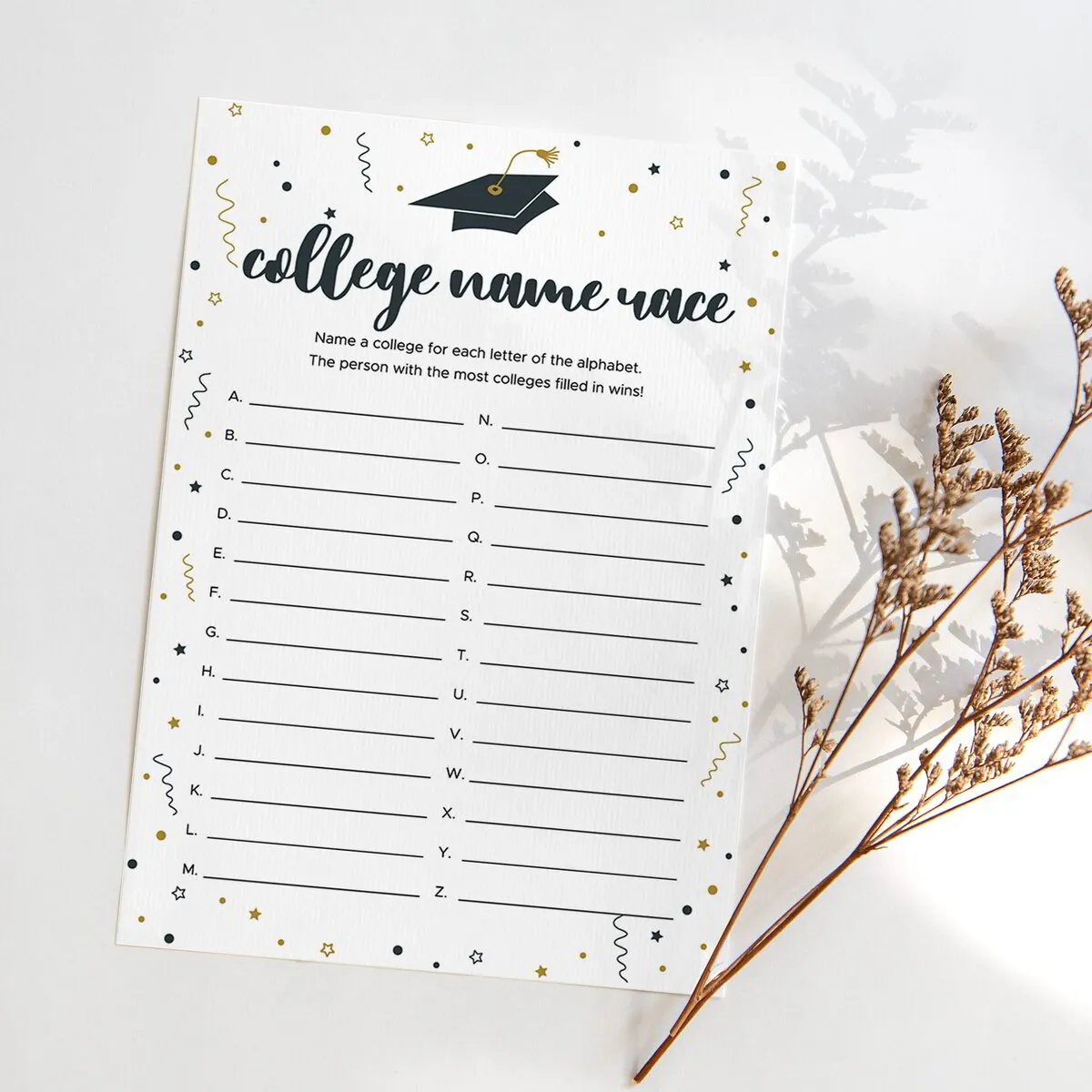 Alphabet College Name Race | Printable Grad Party Ideas