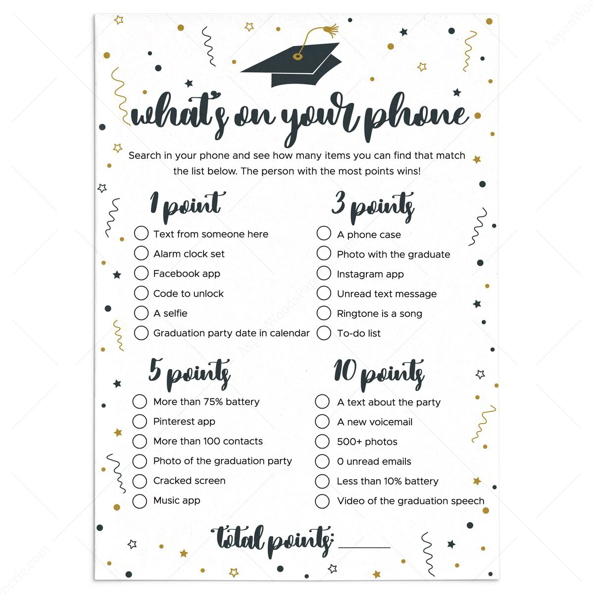 Graduation Party Whats On Your Phone Game | Instant Download