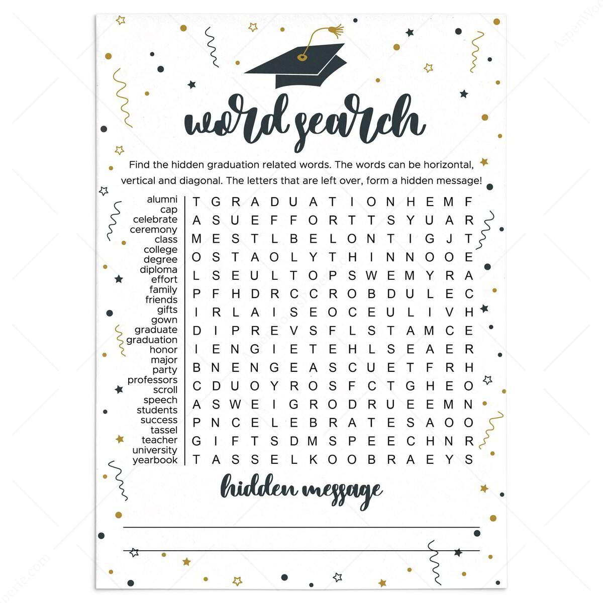Word Search Game at Graduation Party | Instant Download
