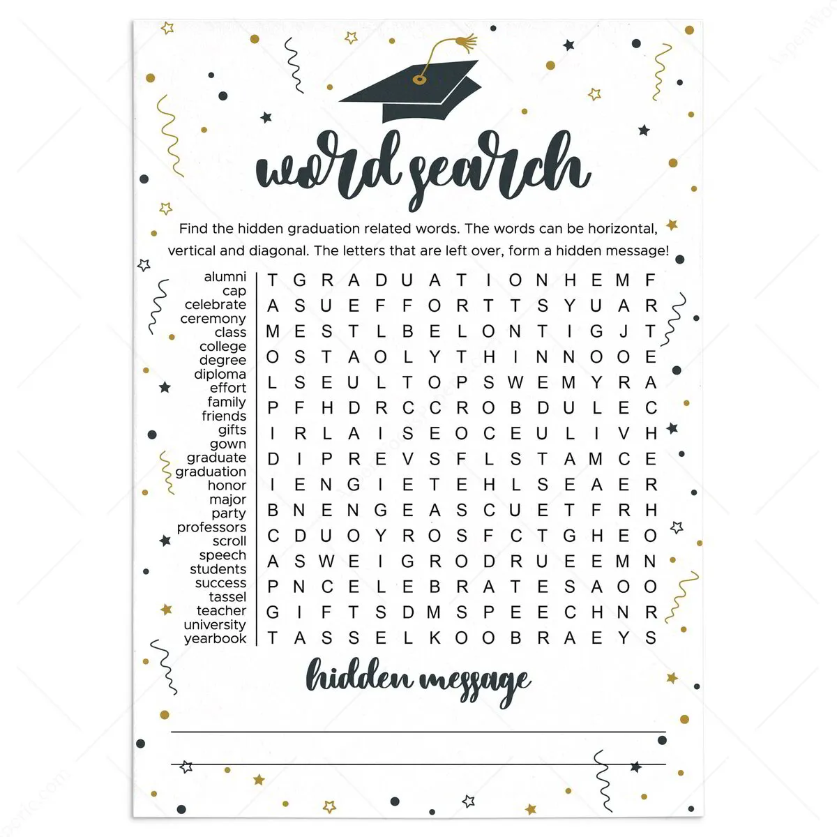 Word Search Game at Graduation Party | Instant Download