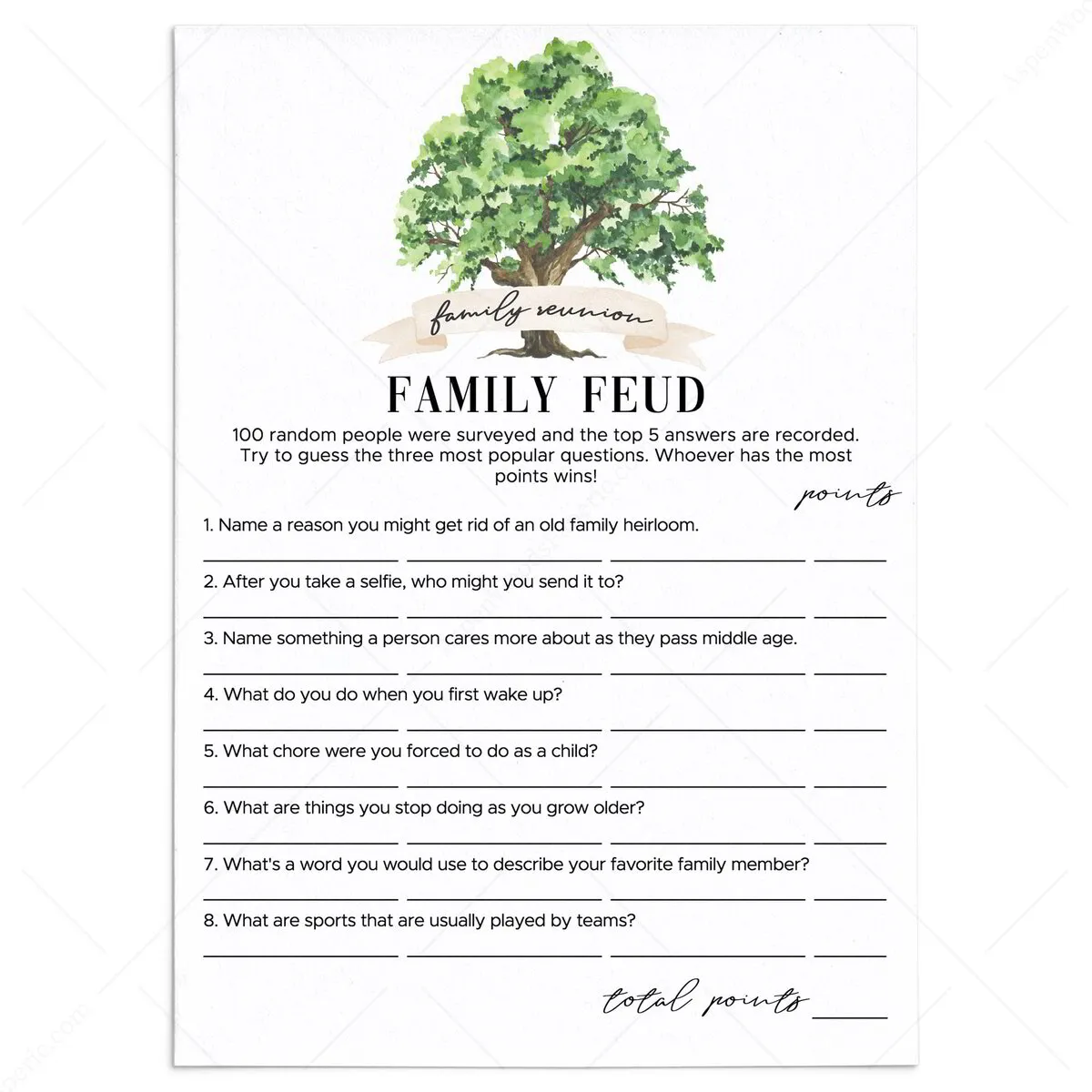 Family Feud Printable | Fun Family Reunion Game Ideas