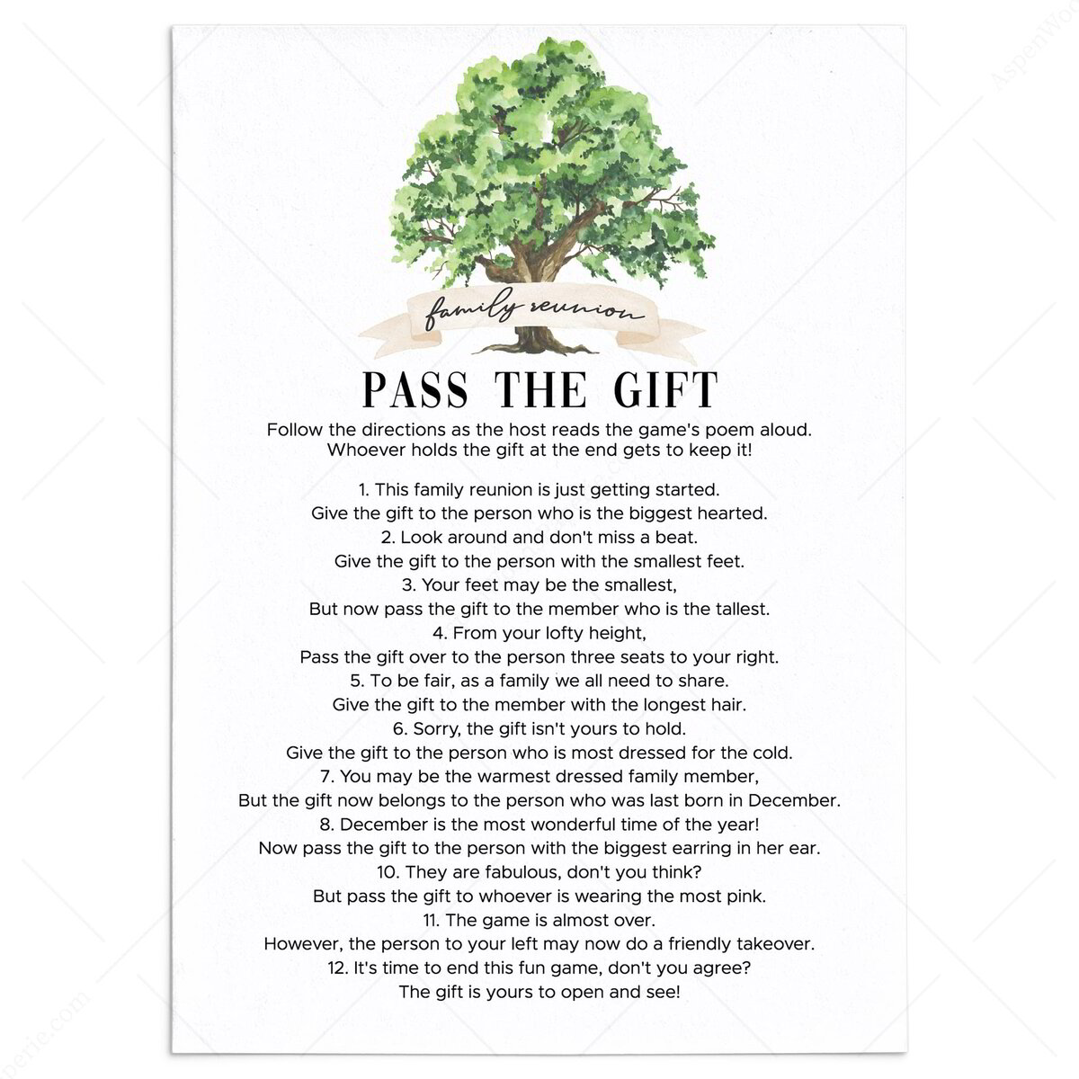 Pass The Gift | Activity for Family Reunion | Printable Game