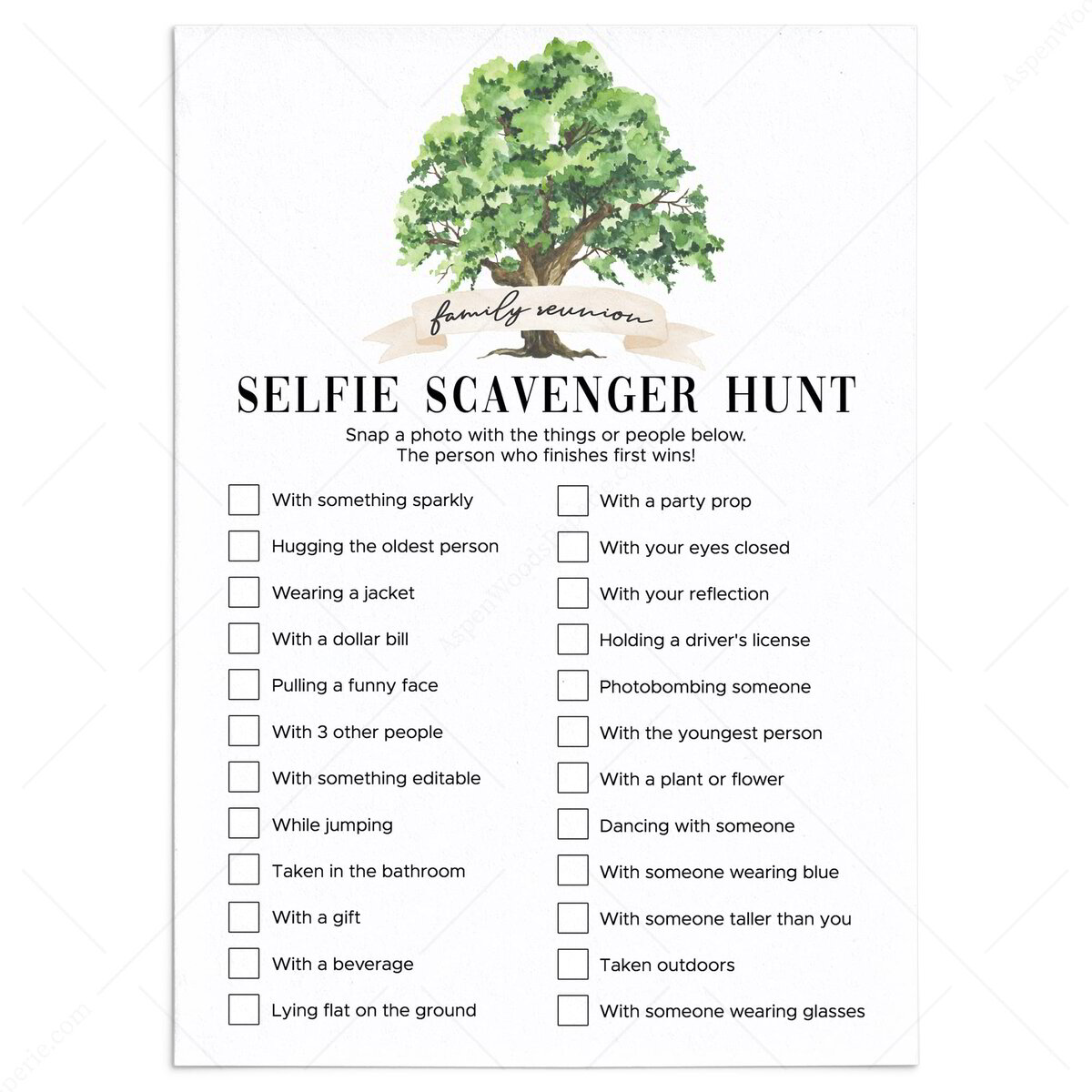 Selfie Scavenger Hunt Game for Family Gatherings | Printable