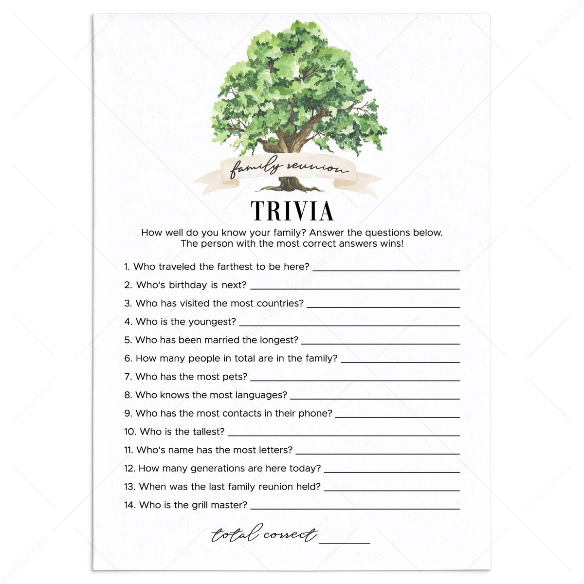 Family Trivia Game Printable | Family Reunion Game