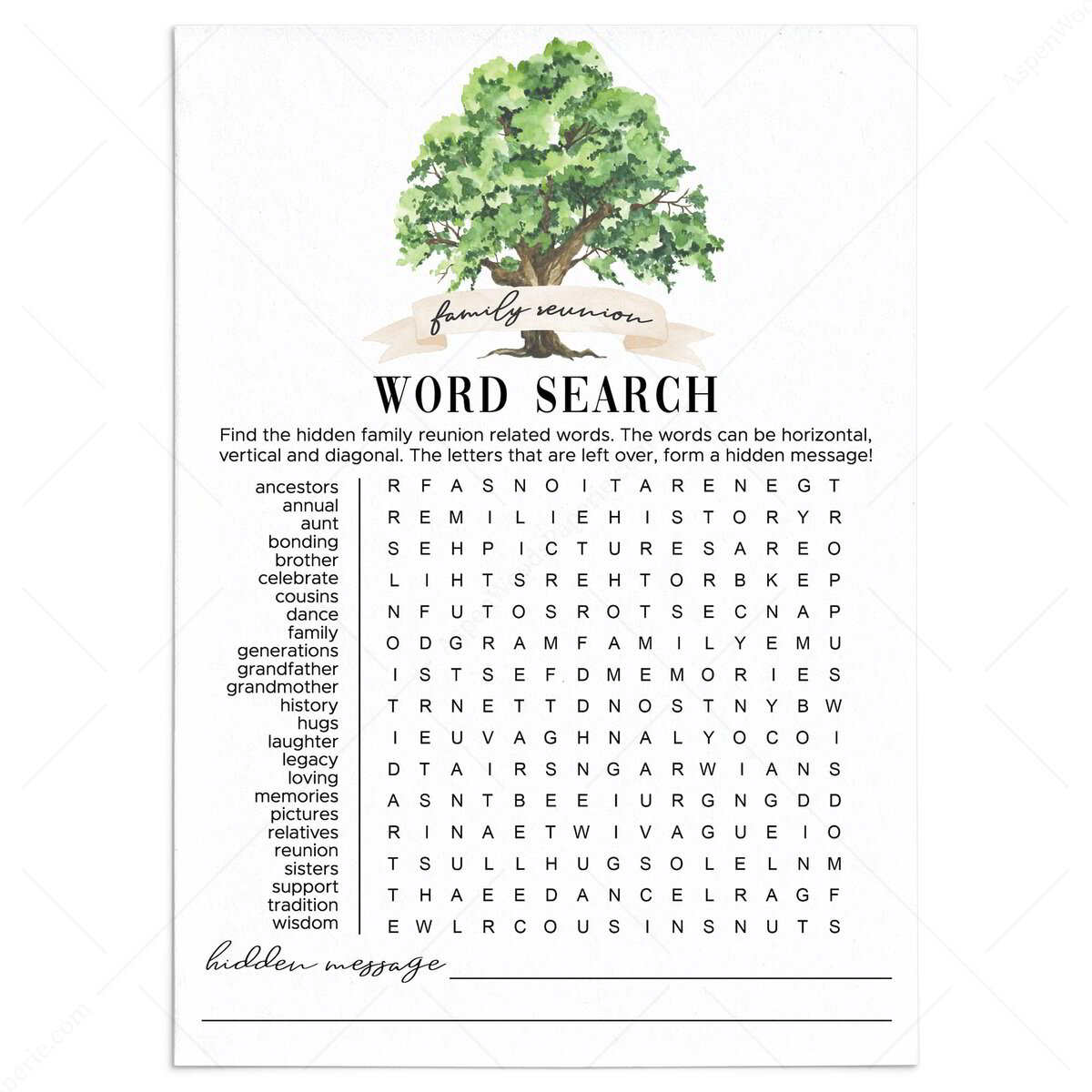 Family Word Search Game With Hidden Message | Family Reunion Game Ideas