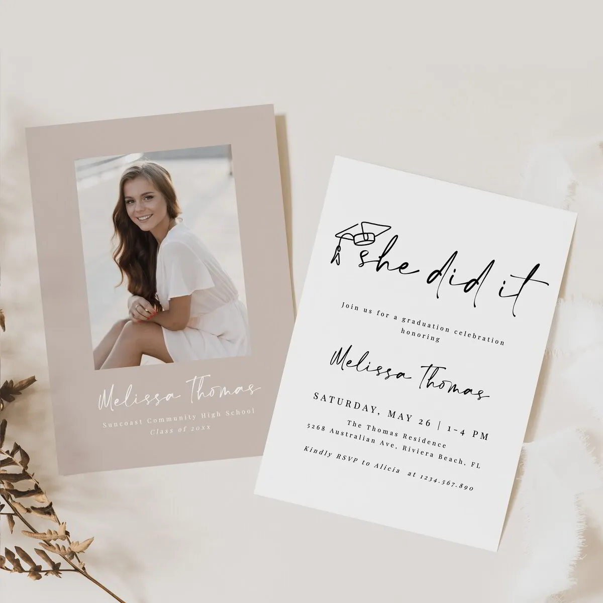 She Did It Graduation Invitation Template | Line Art Invite