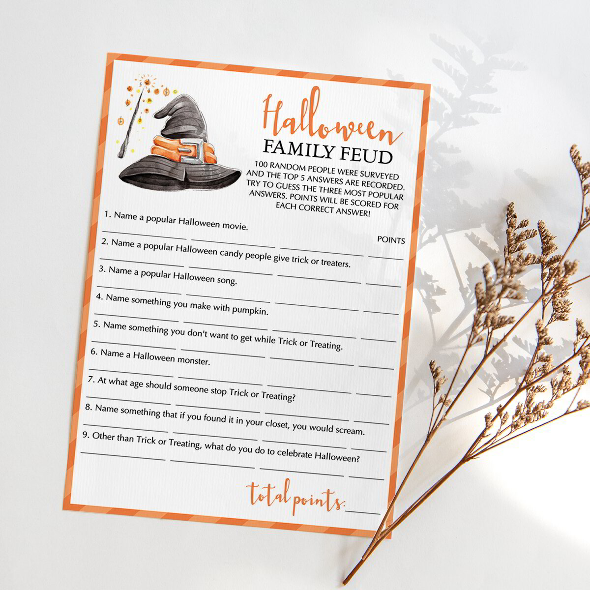 Family Feud Questions Sheet | Halloween Party Games Seniors