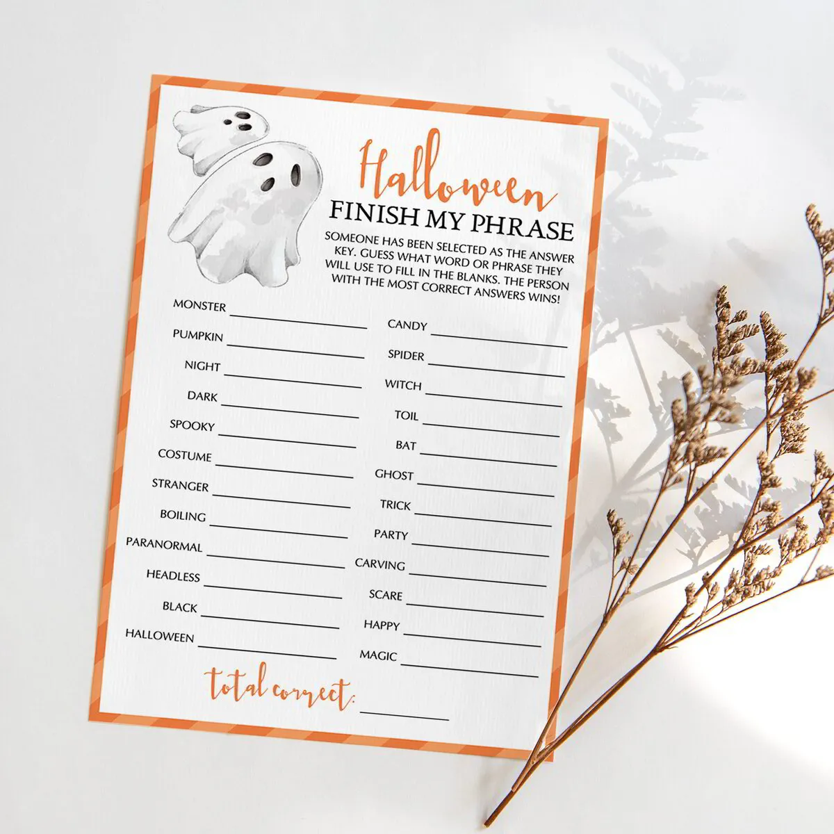 Finish My Phrase Printable | Halloween Party Game Ghost