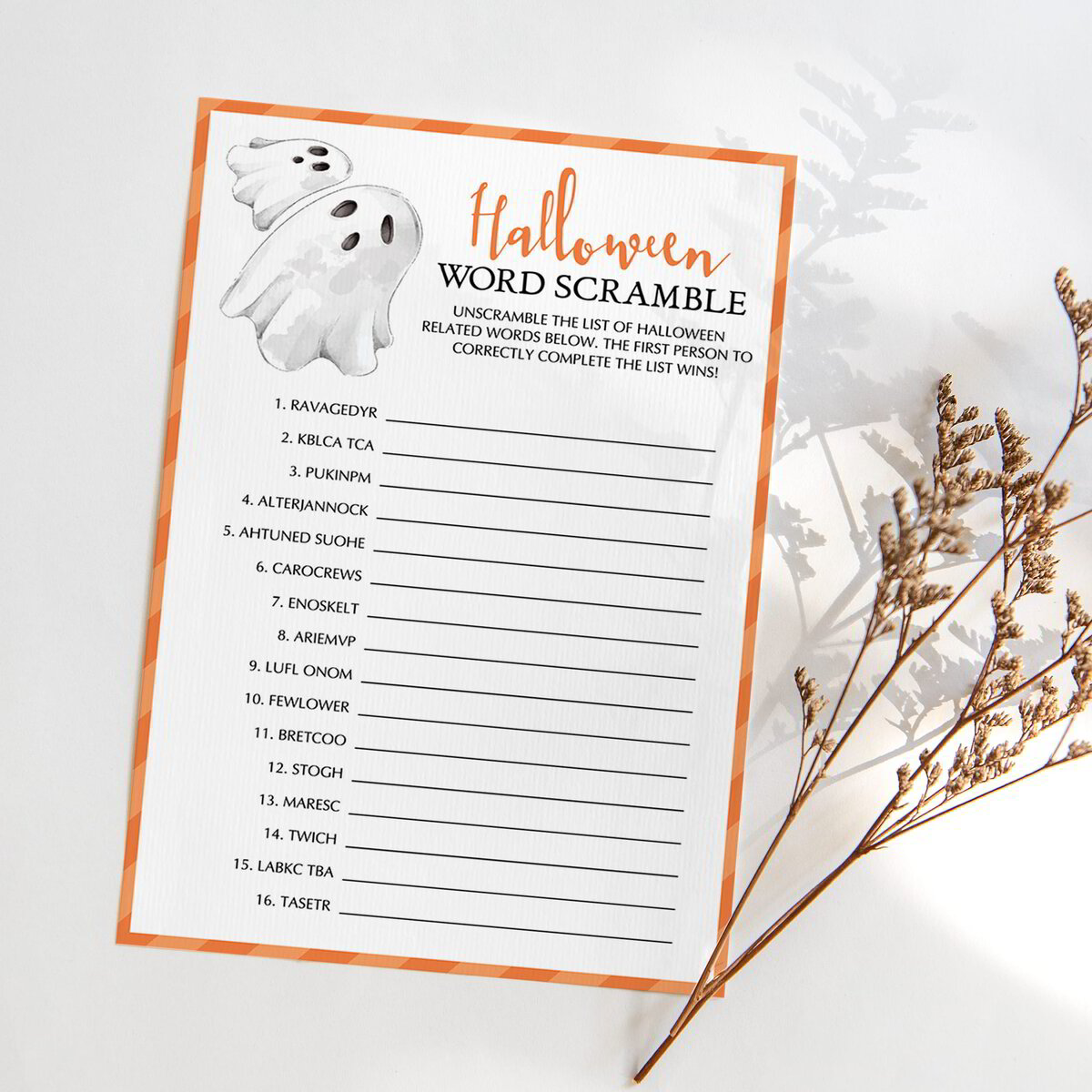Halloween Word Scramble Game Printable Puzzle | Ghost Theme