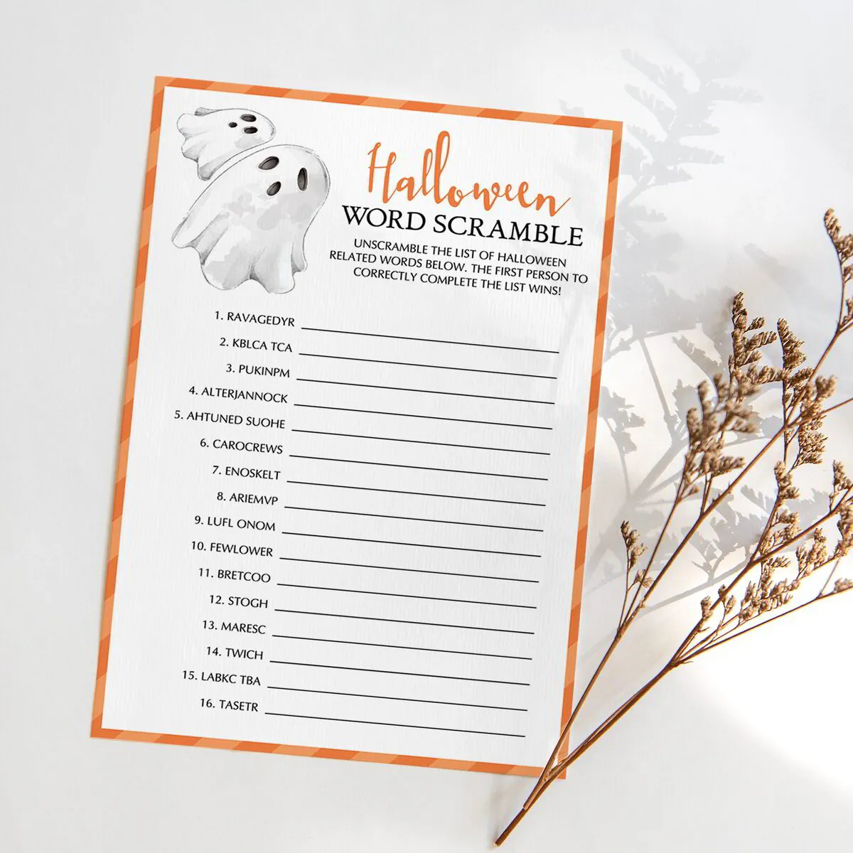 Halloween Word Scramble Game Printable Puzzle | Ghost Theme