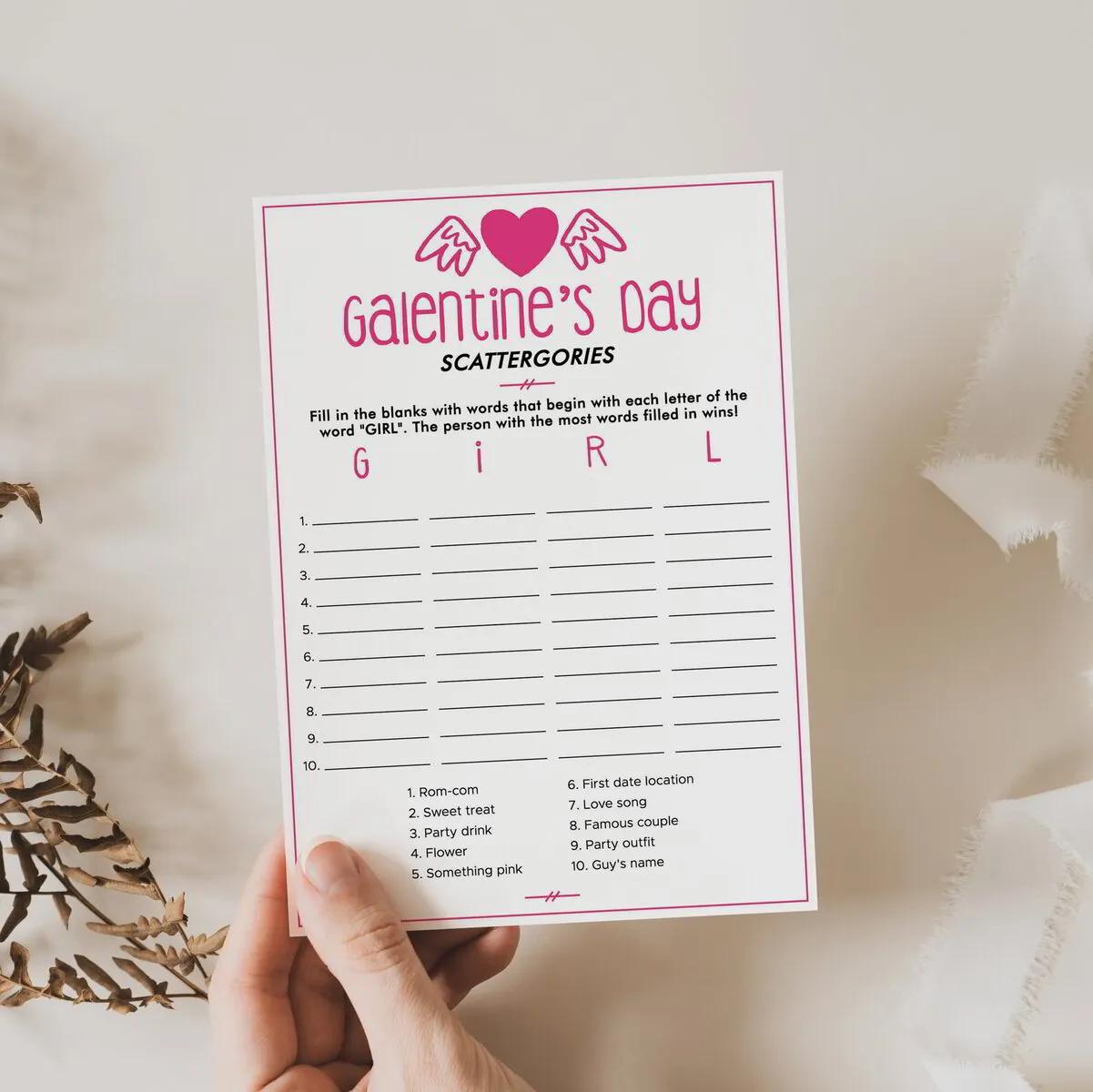 Fun Galentines Day Scattergories Game | Instant Download