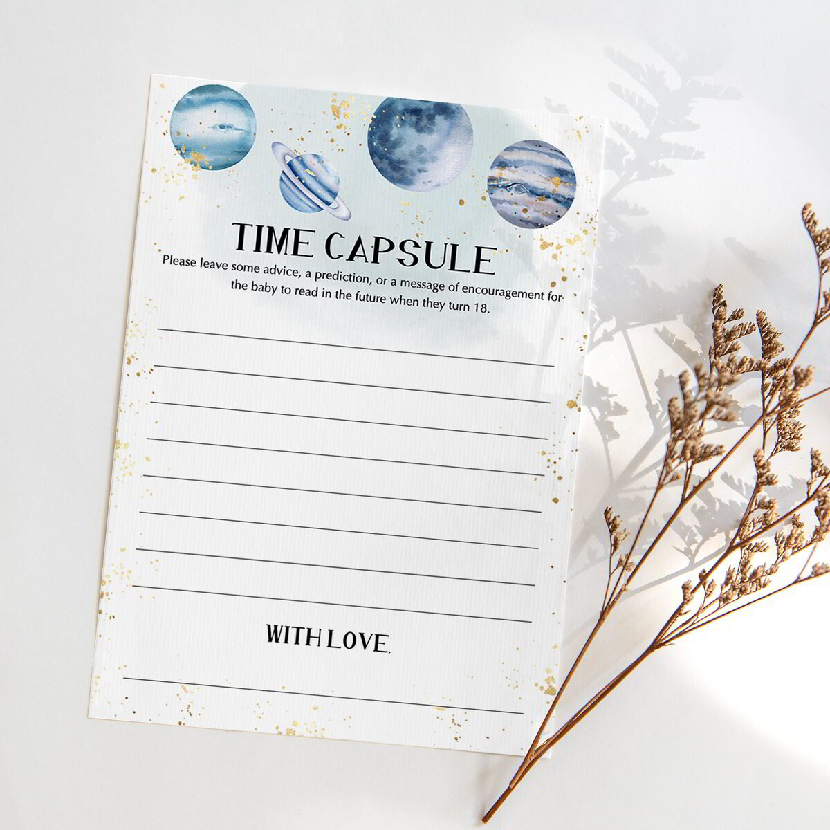 Solar System Baby Shower Time Capsule Card for Baby Boy | Printable