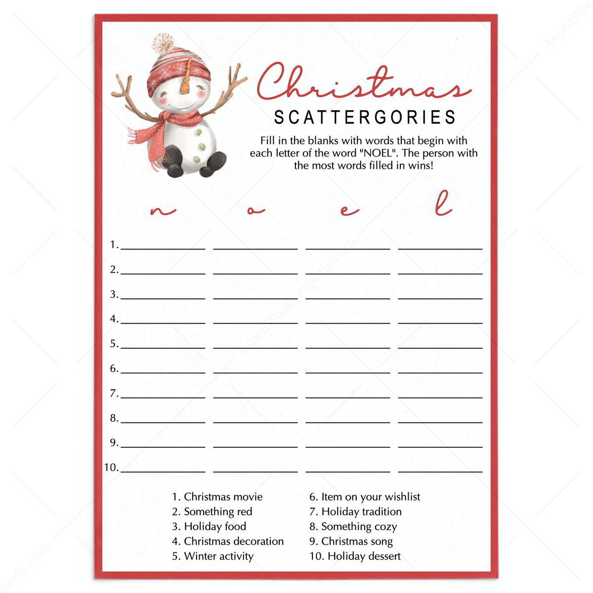 Christmas Scattergories | Categories Game for Classroom