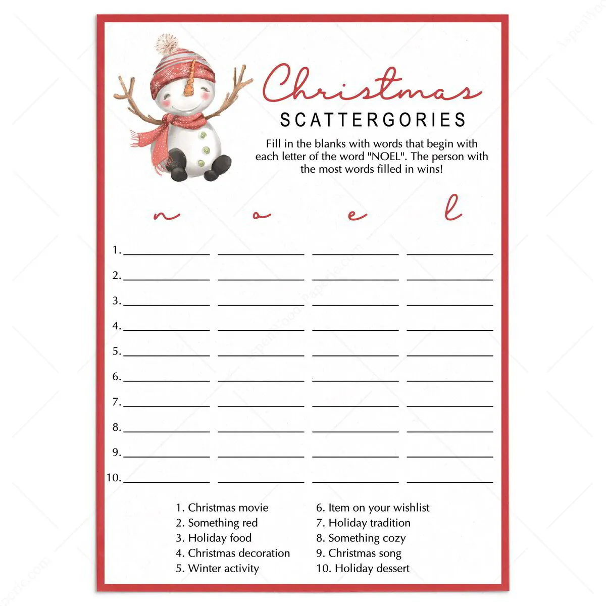Christmas Scattergories | Categories Game for Classroom