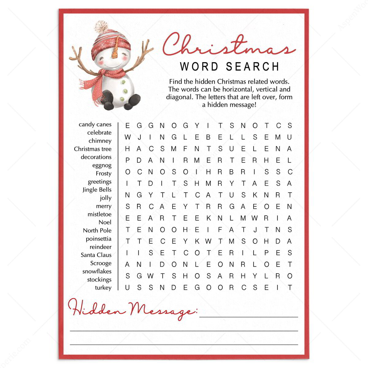 Find the Christmas Word Search Game | Answer Key Included