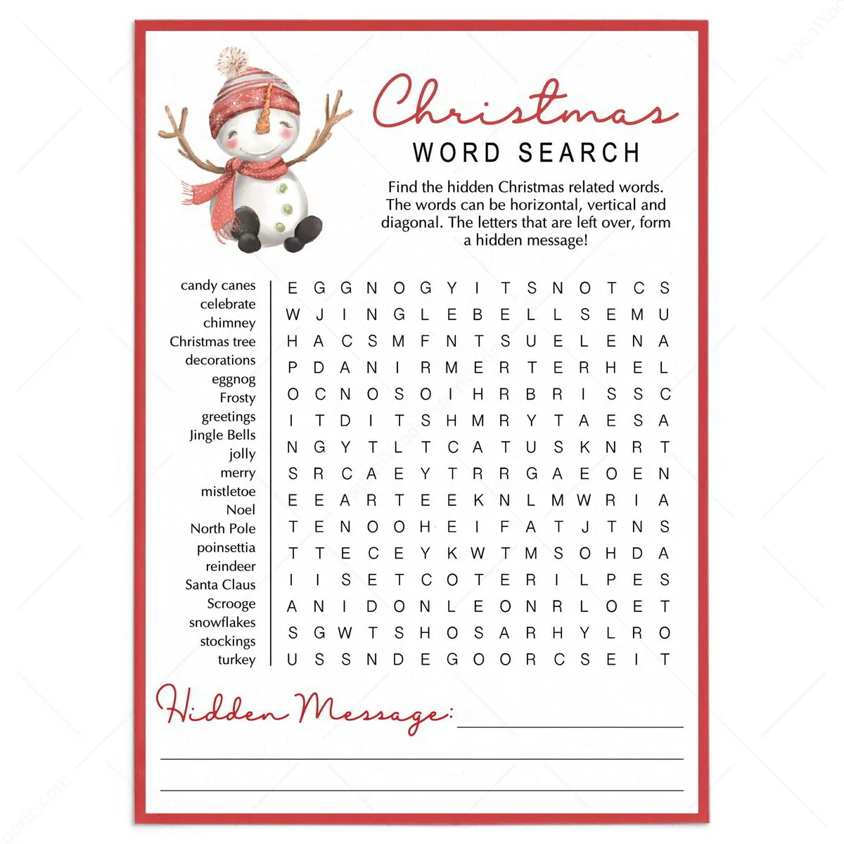 Find the Christmas Word Search Game | Answer Key Included