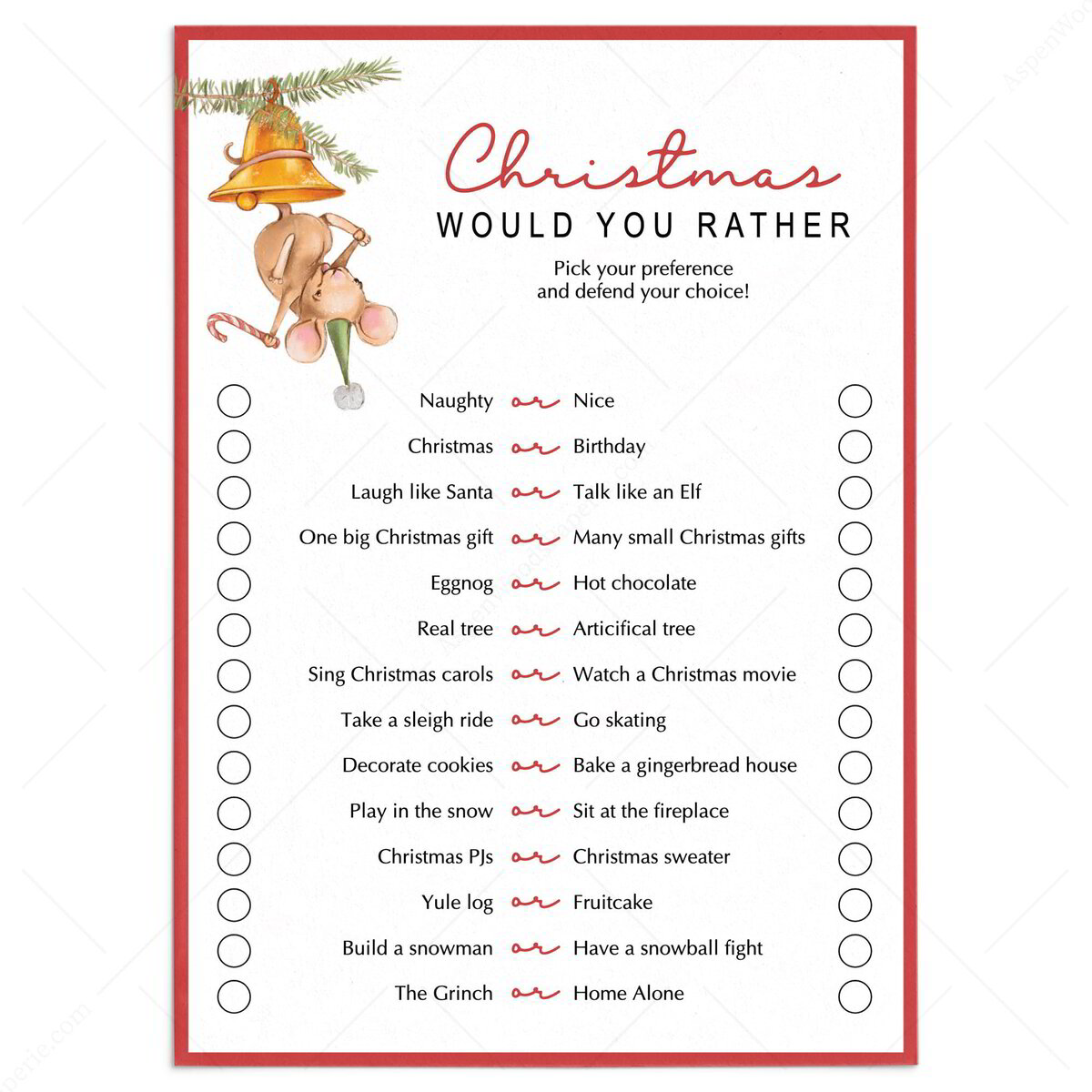 Would You Rather | Christmas This or That Game Printable