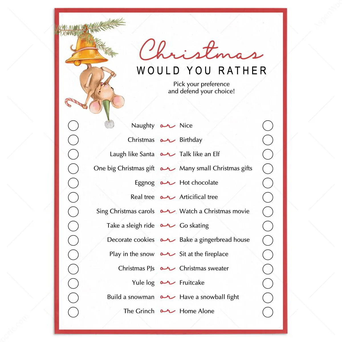 Would You Rather | Christmas This or That Game Printable
