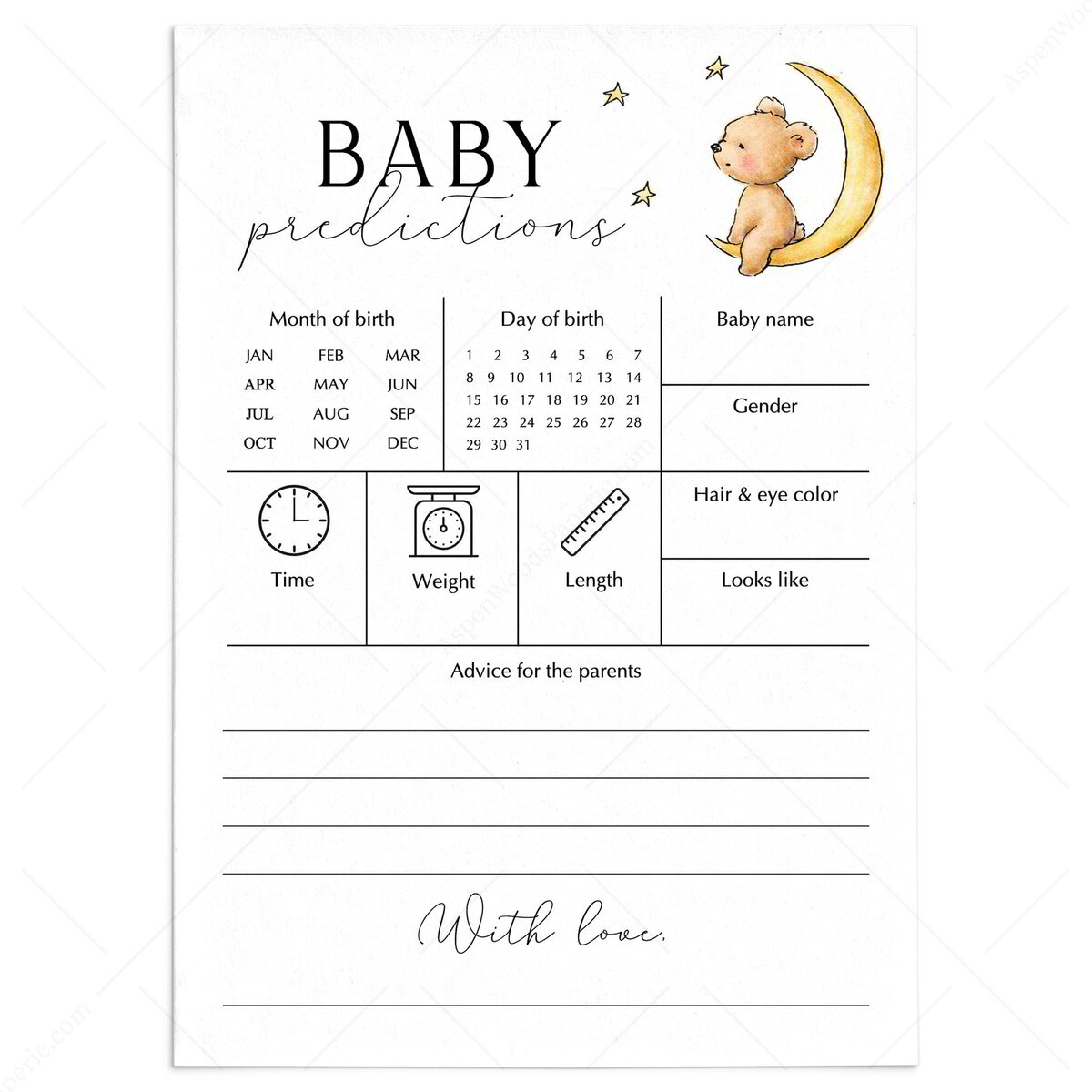 Printable Baby Predictions