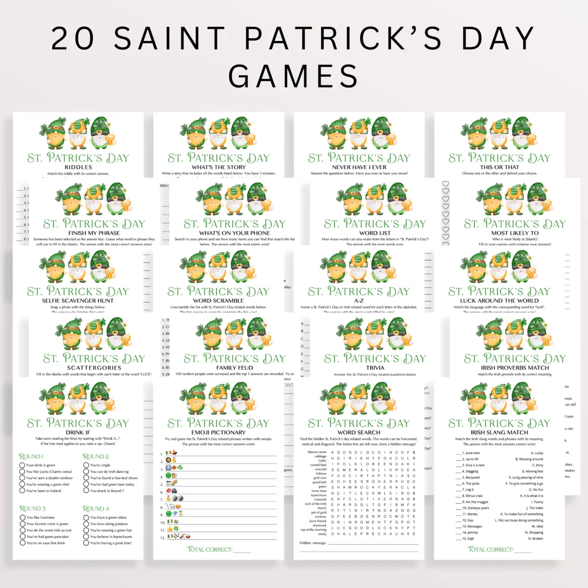 Saint Patricks Day Games for Adults | Cute Gnomes