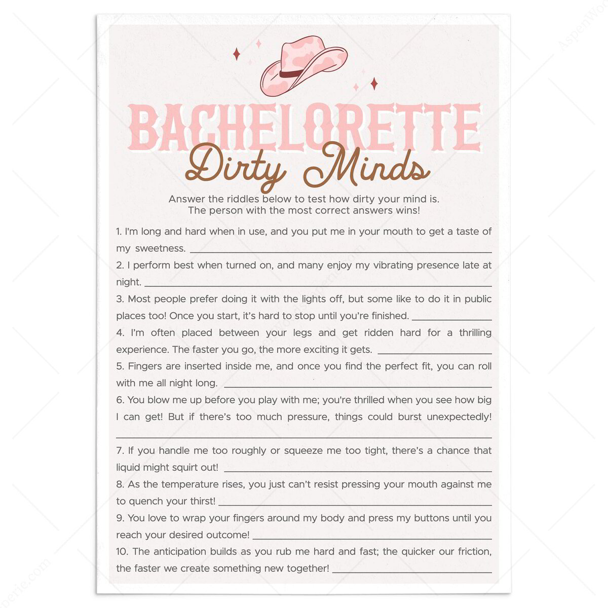 Dirty Minds | Cowgirl Themed Bachelorette Party Game