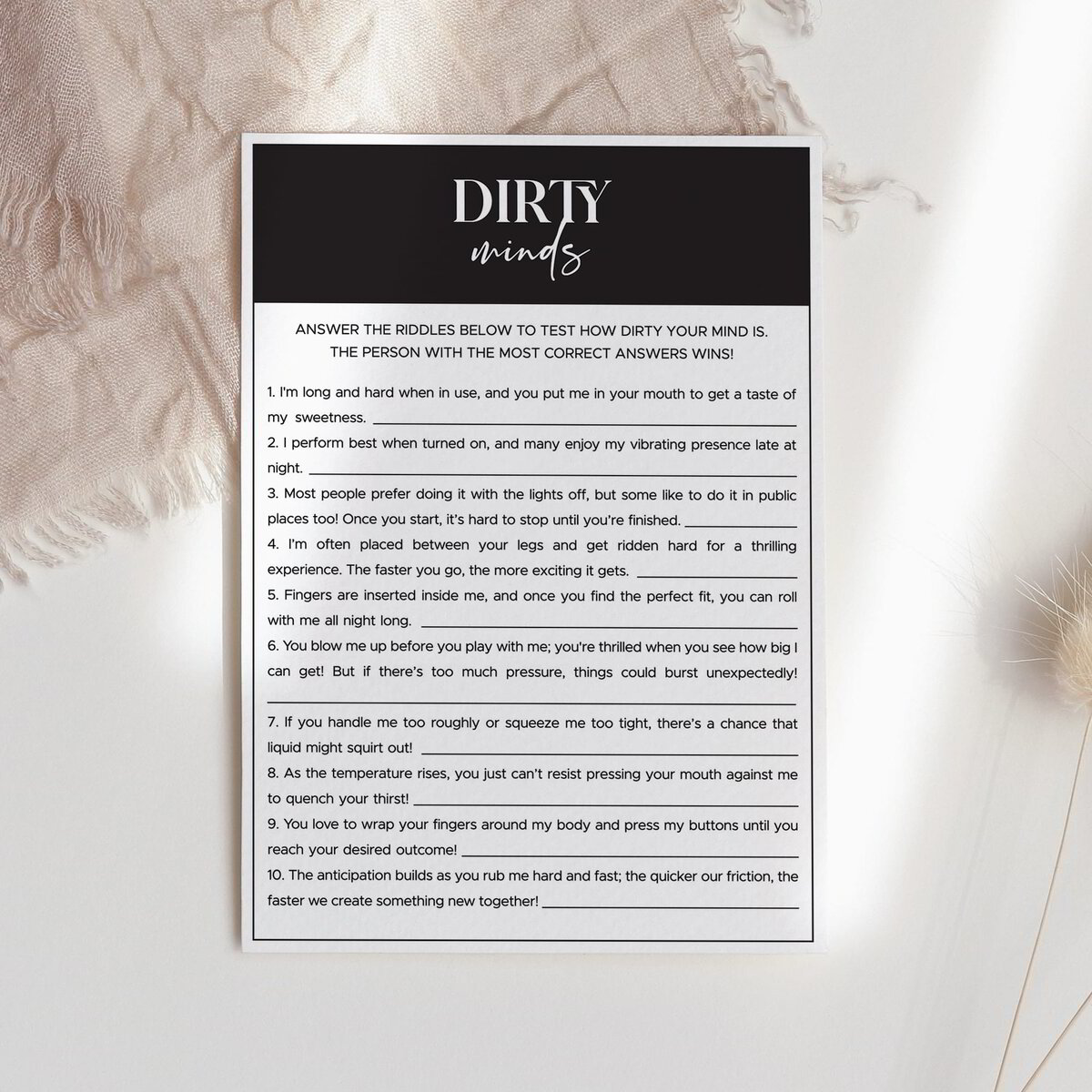 Dirty Minds Card Bachelorette Party Game Printable Dirty Minds Card Bachelorette Party Game Printable