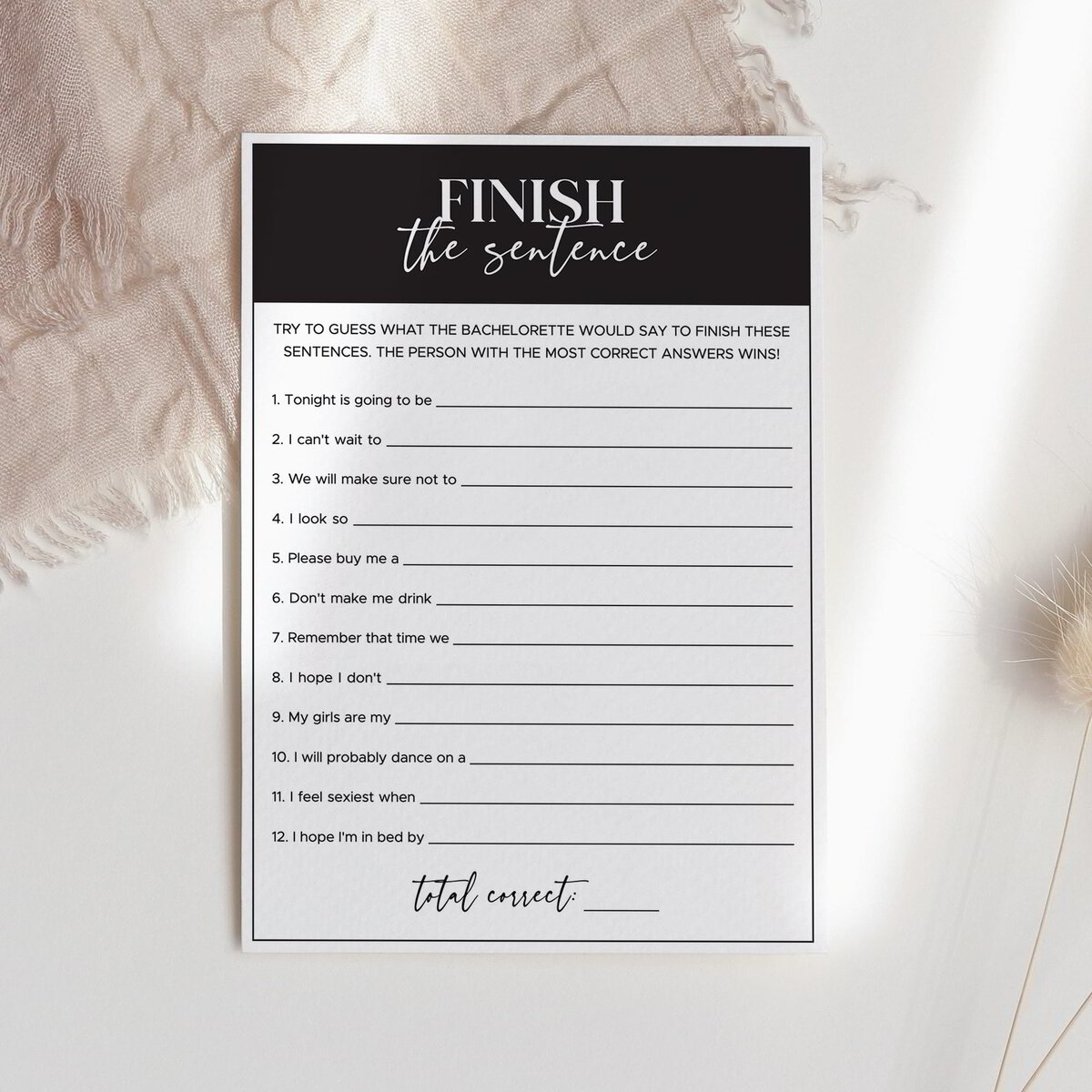 Finish the Sentence Game | Black and White Theme Hen Party