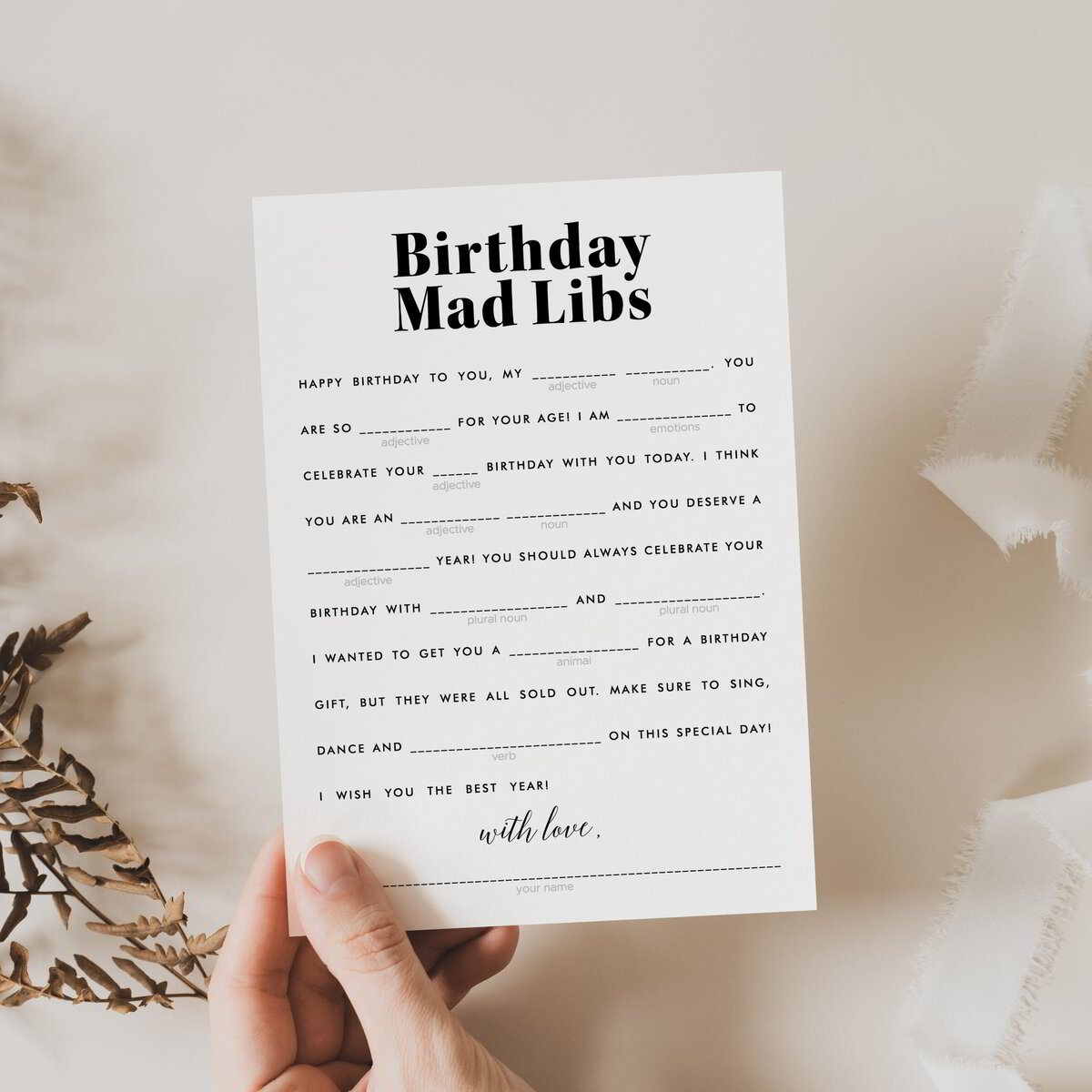 Funny Birthday Mad Libs Game | Gender Neutral