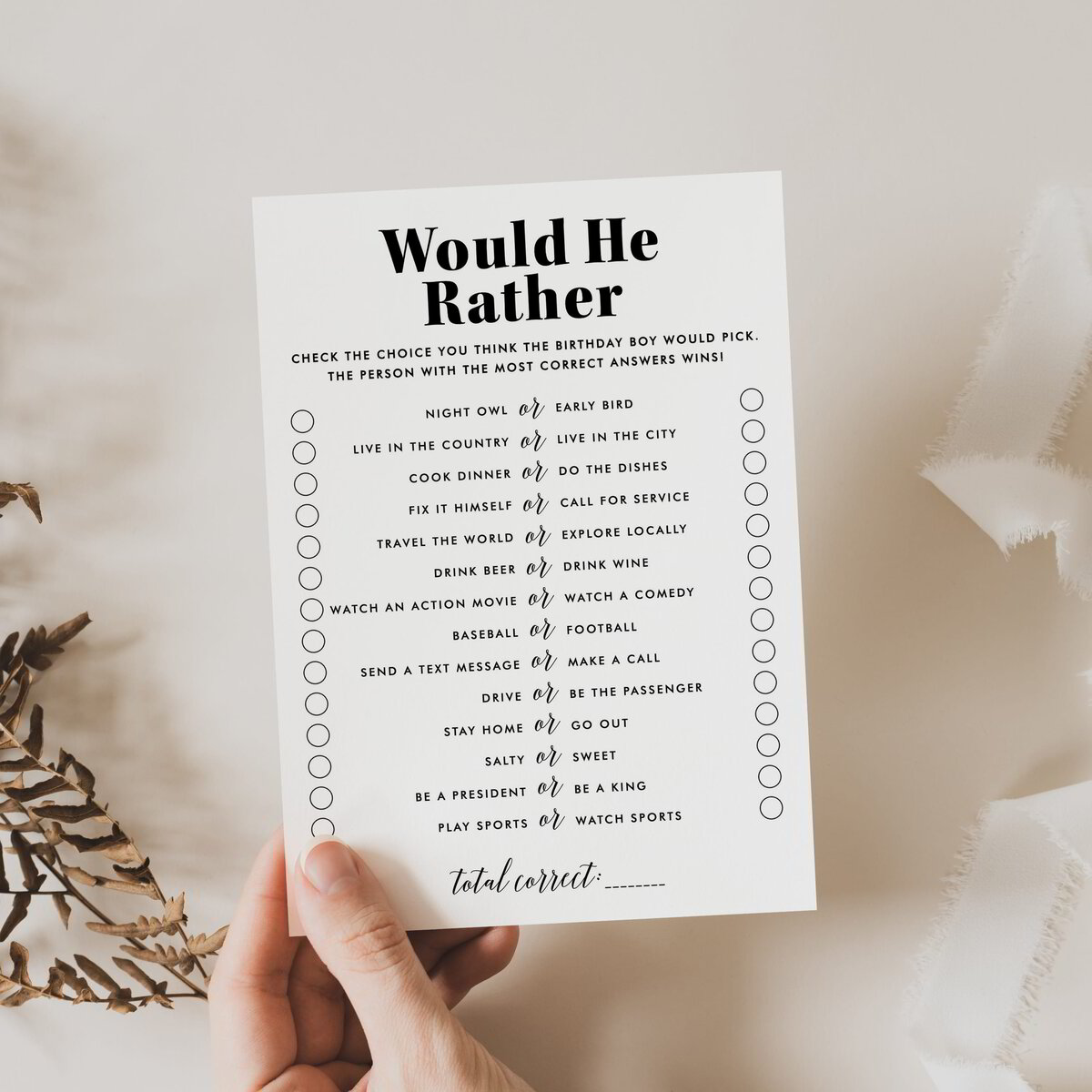 Modern Birthday Would He Rather Game Printable
