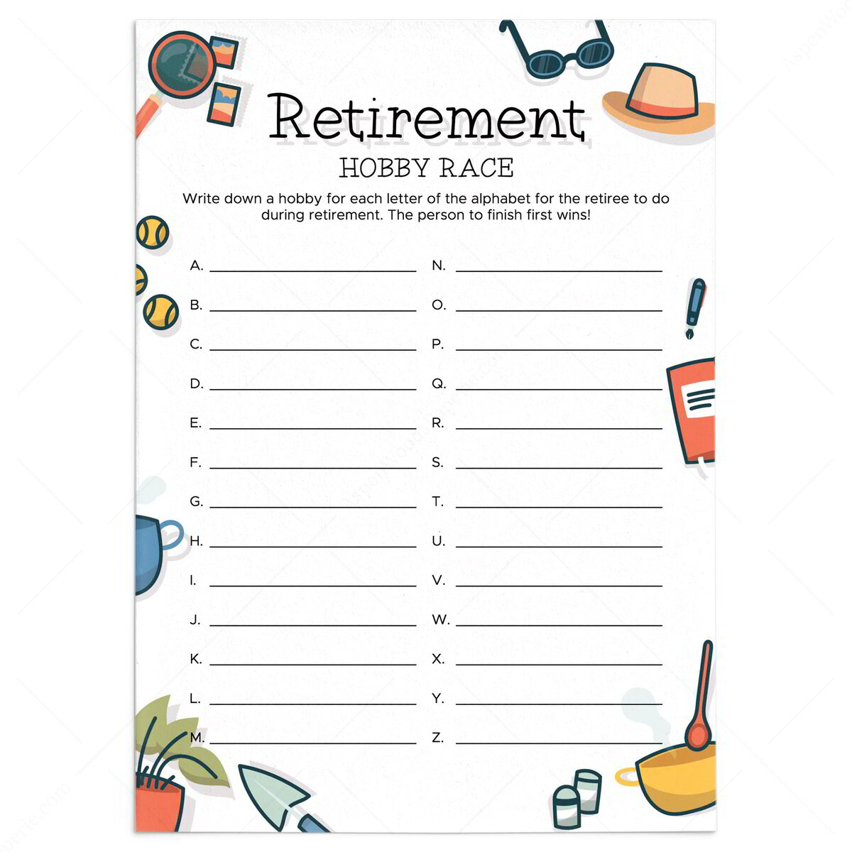 Hobby Race Game Printable | Retirement Party for Coworker Ideas