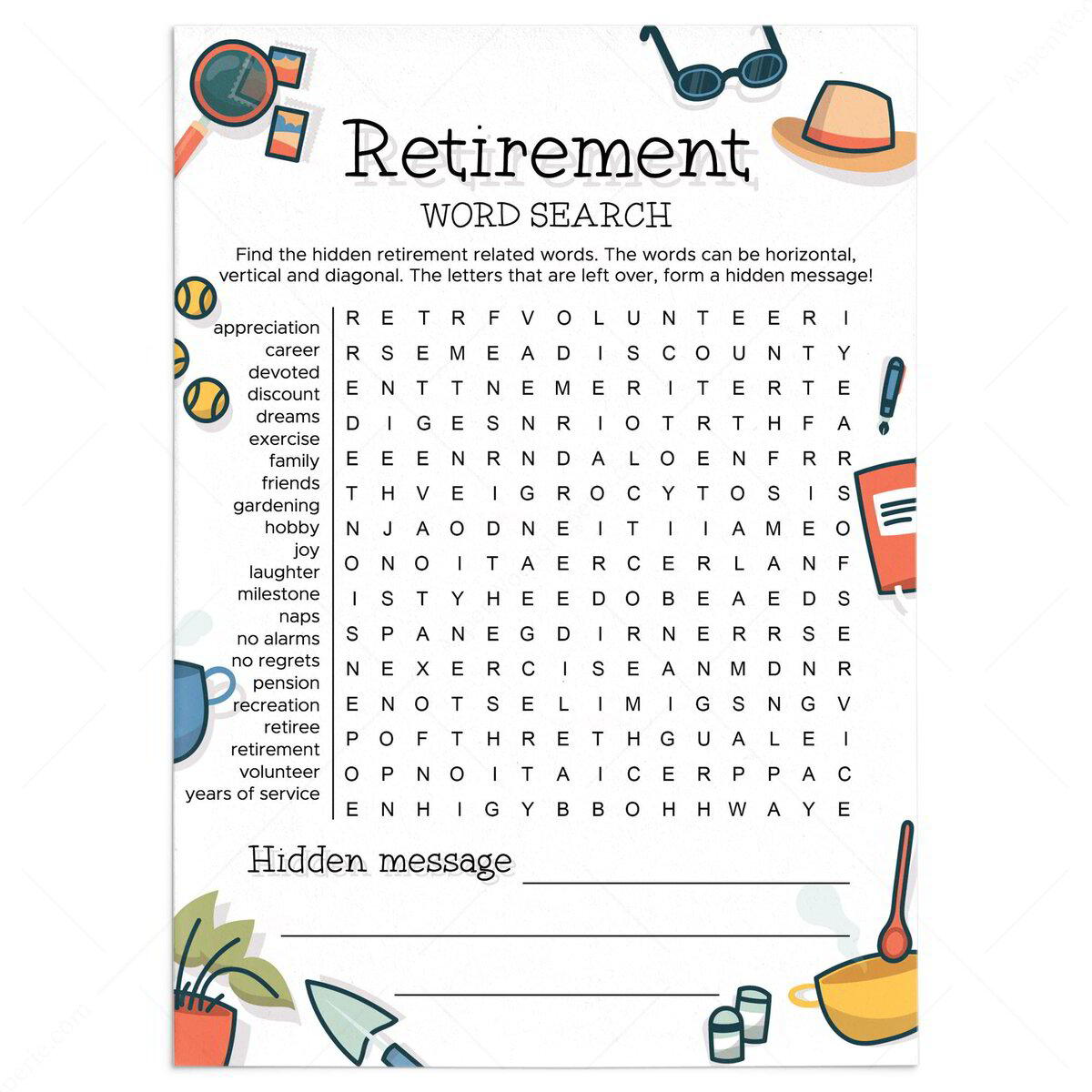 Retirement Word Search Game | Colleague Goodbye Party