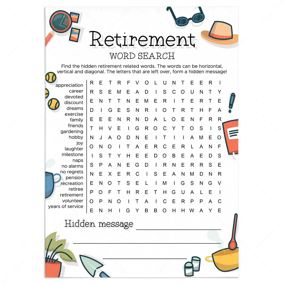 Retirement Word Search Game | Colleague Goodbye Party