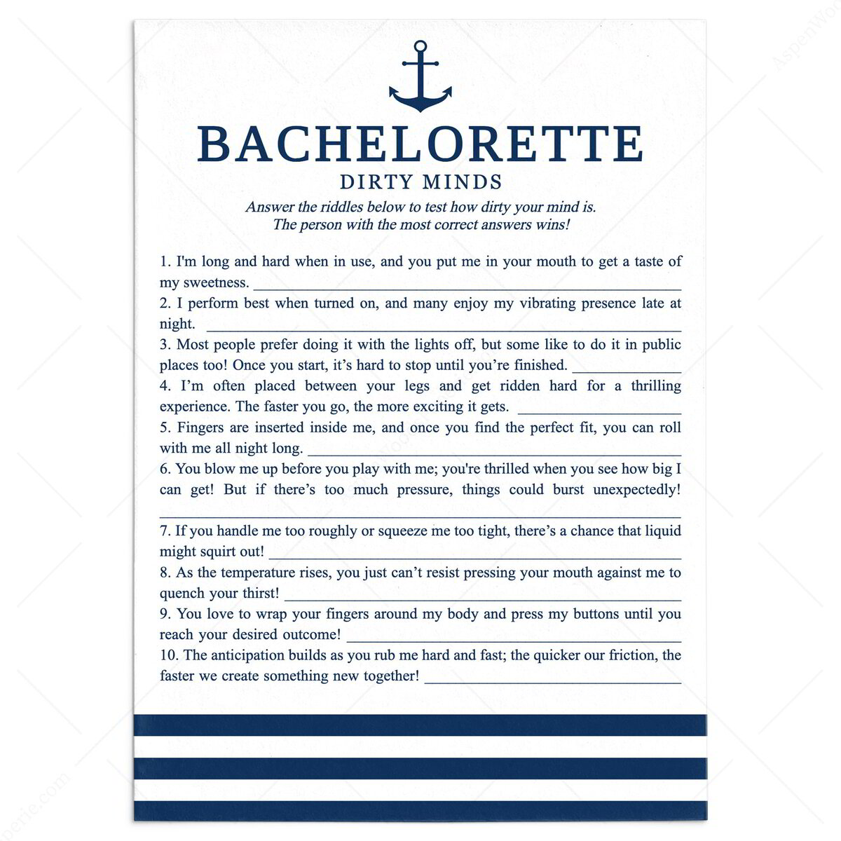 Dirty Minds Game Questions and Answers | Nautical Bachelorette Party
