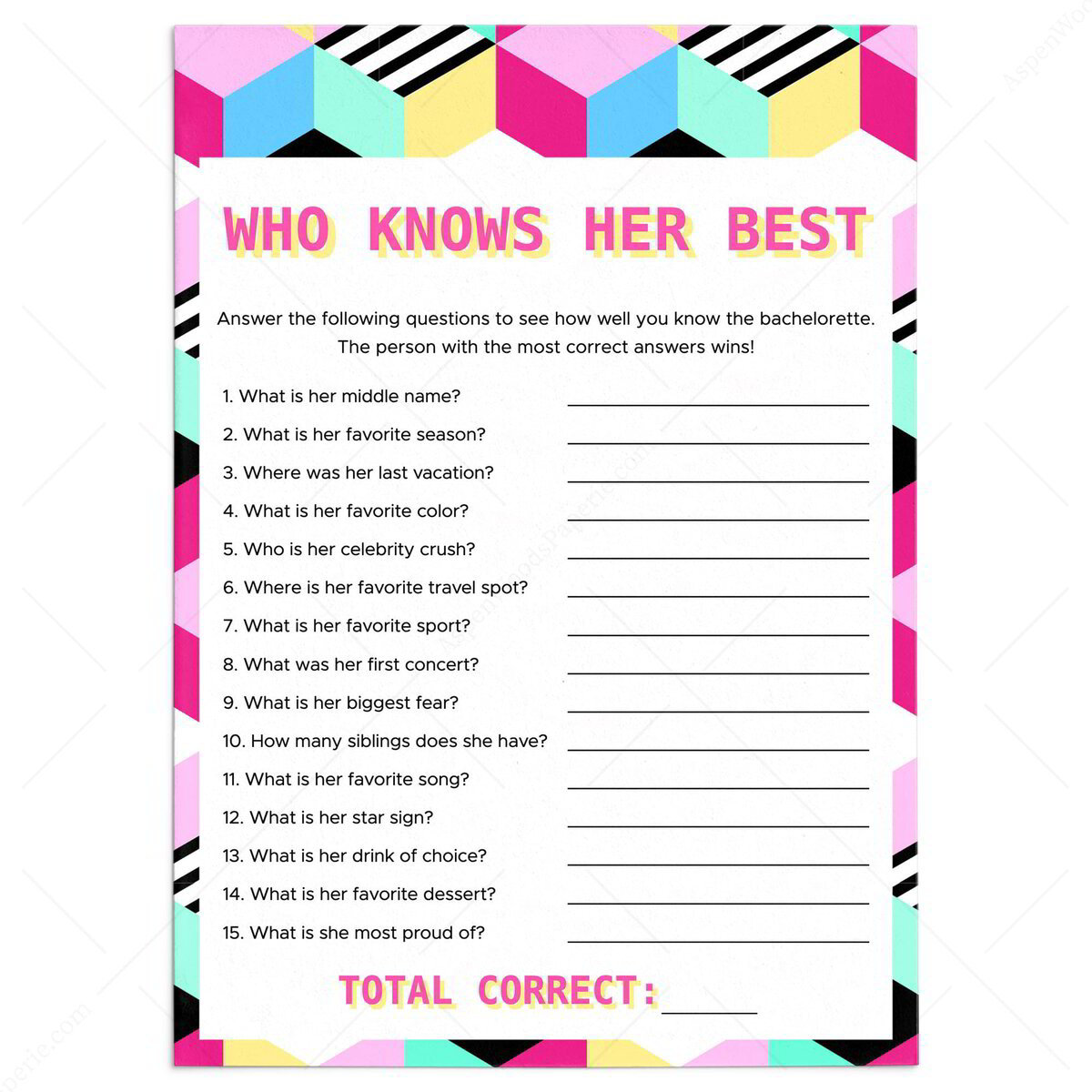 Who Knows Me Best Quiz Printable