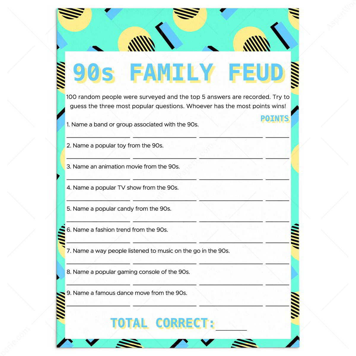 90s Themed Family Feud Team Building Game | Instant Download