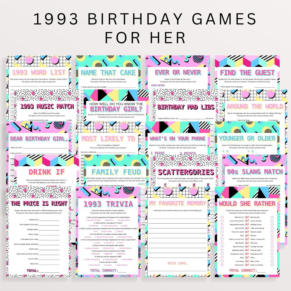 Nineties Themed Birthday Games for Women Born in 1993