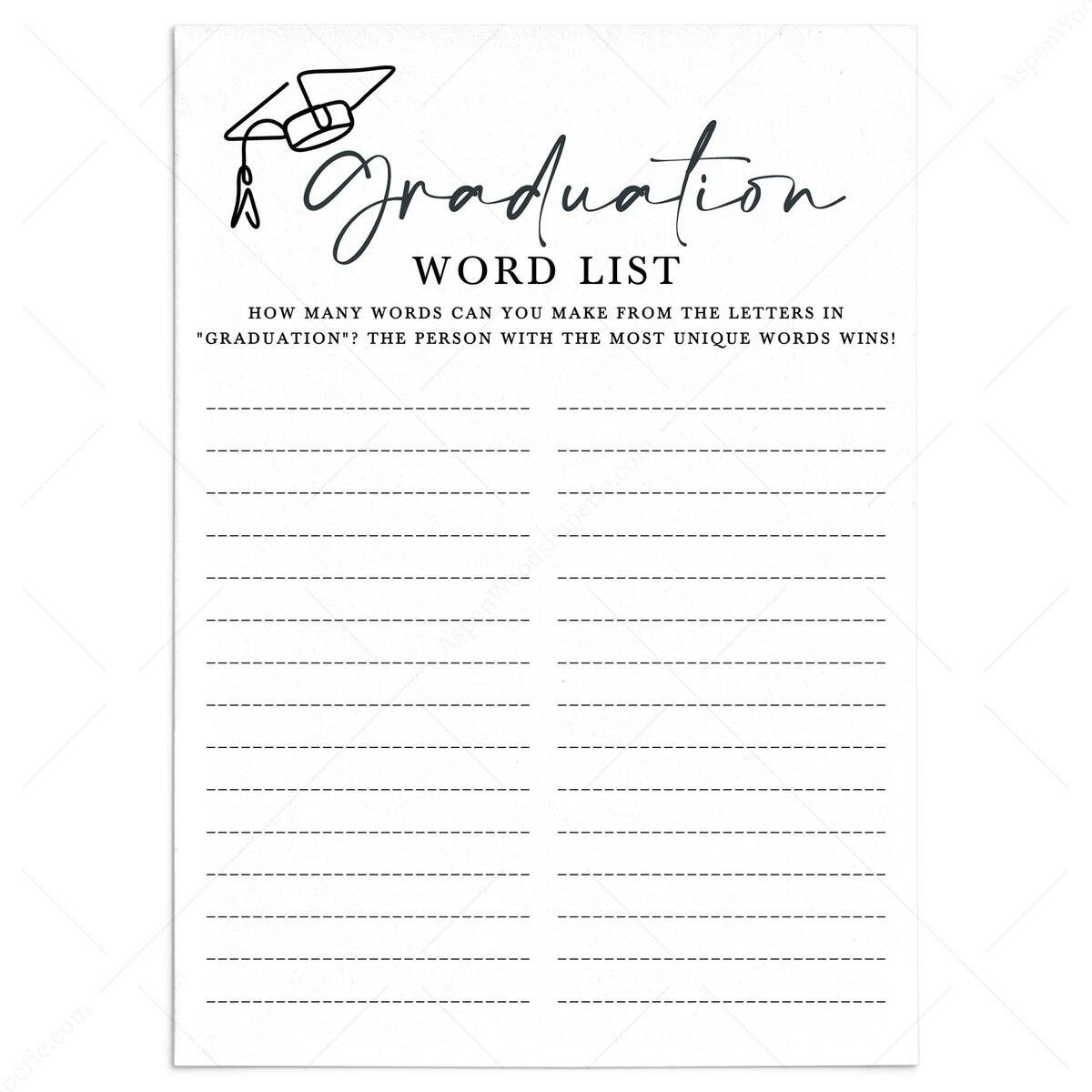 Modern Graduation Word List | Vocabulary Game Printable