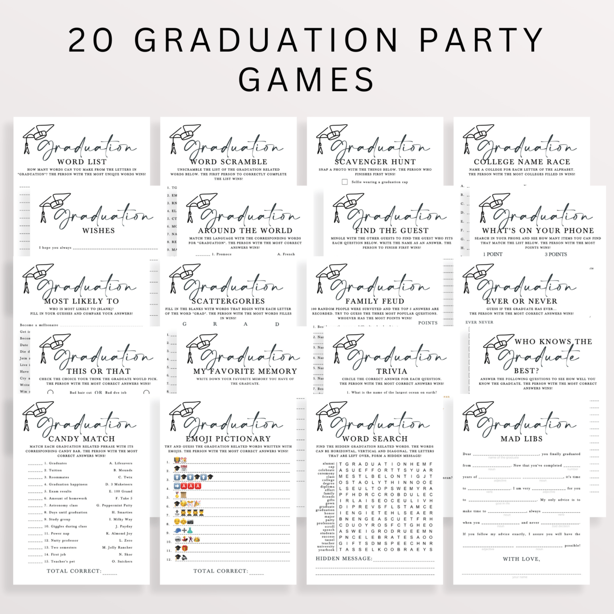 Modern Graduation Games Bundle | Editable Templates Pack