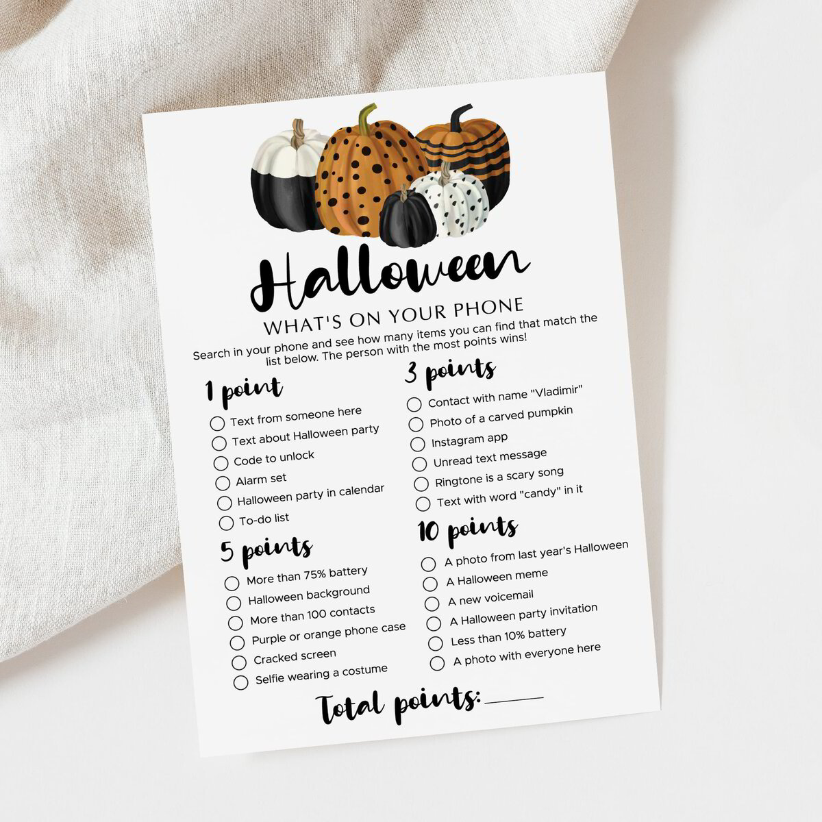 Halloween Whats On Your Phone Game Printable | Pumpkin Theme
