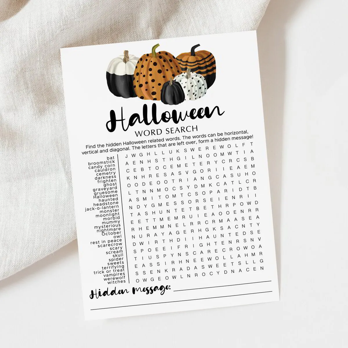Halloween Printable Word Search Puzzle | For Kids and Adults