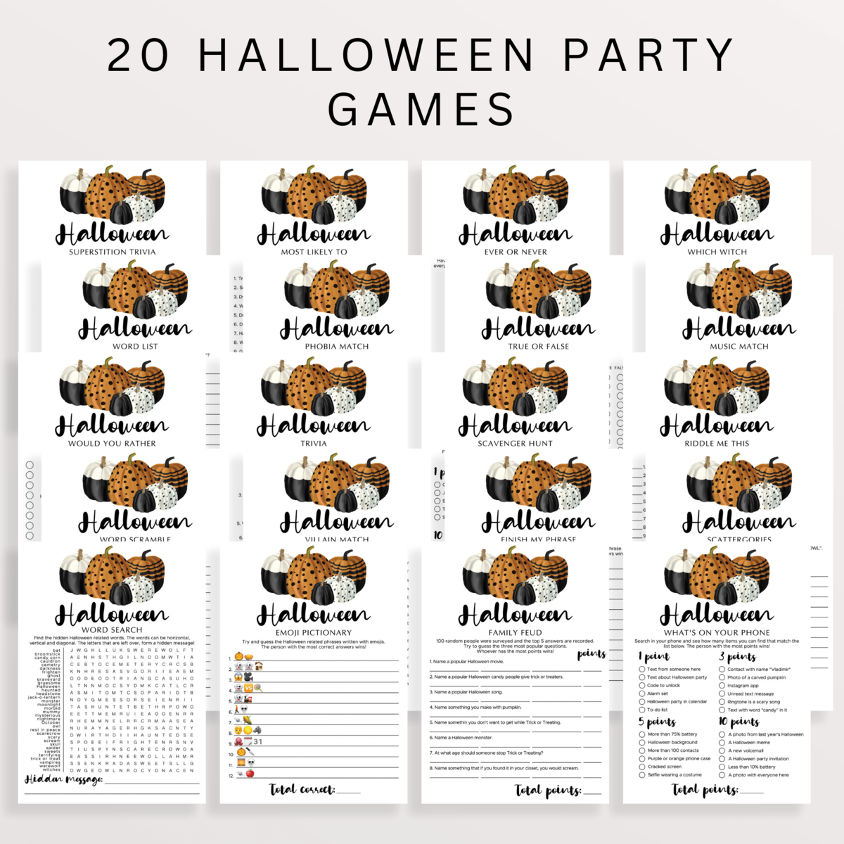 Spooky Halloween Party Games Editable Templates | Pumpkins