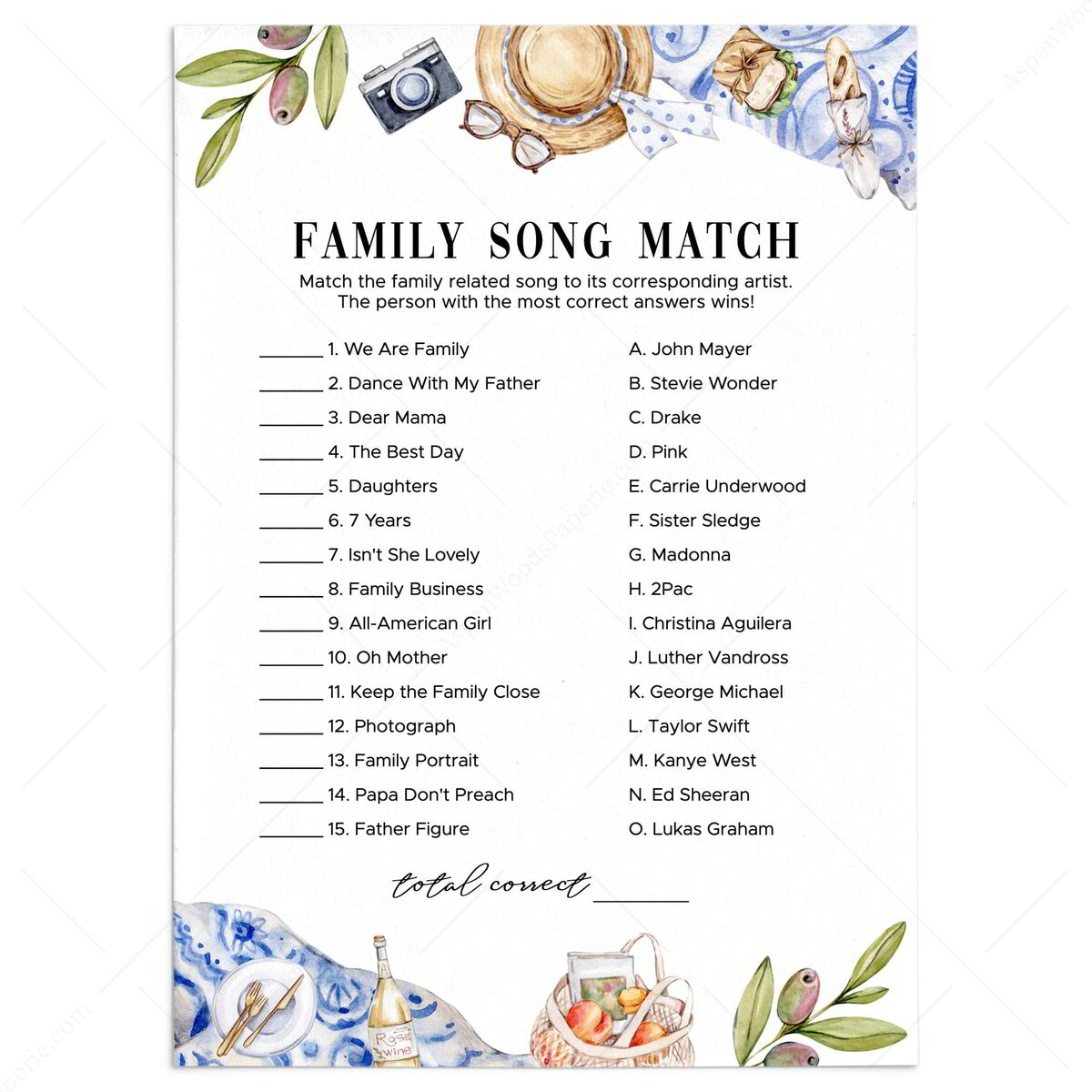 Fun Match the Family Song Game | Digital Download