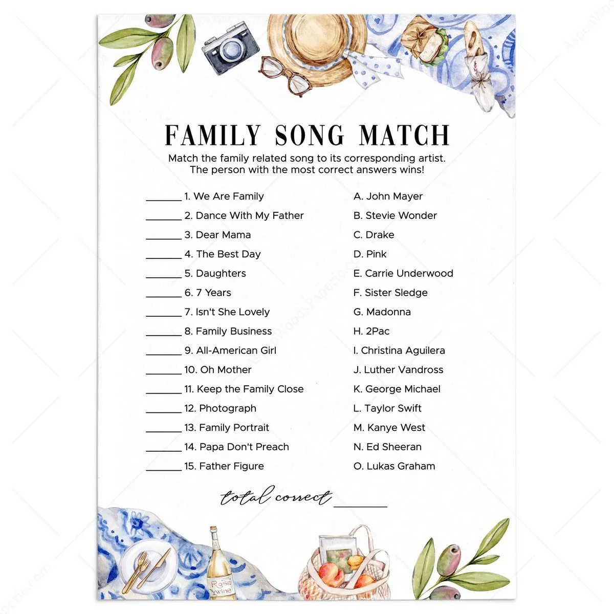 Fun Match the Family Song Game | Digital Download