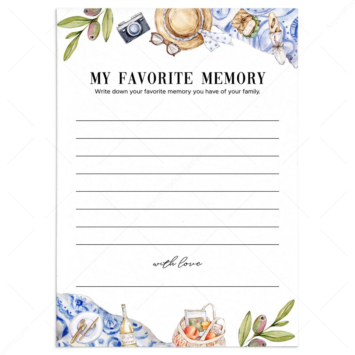 My Favorite Memory of My Family Game Card | Printable