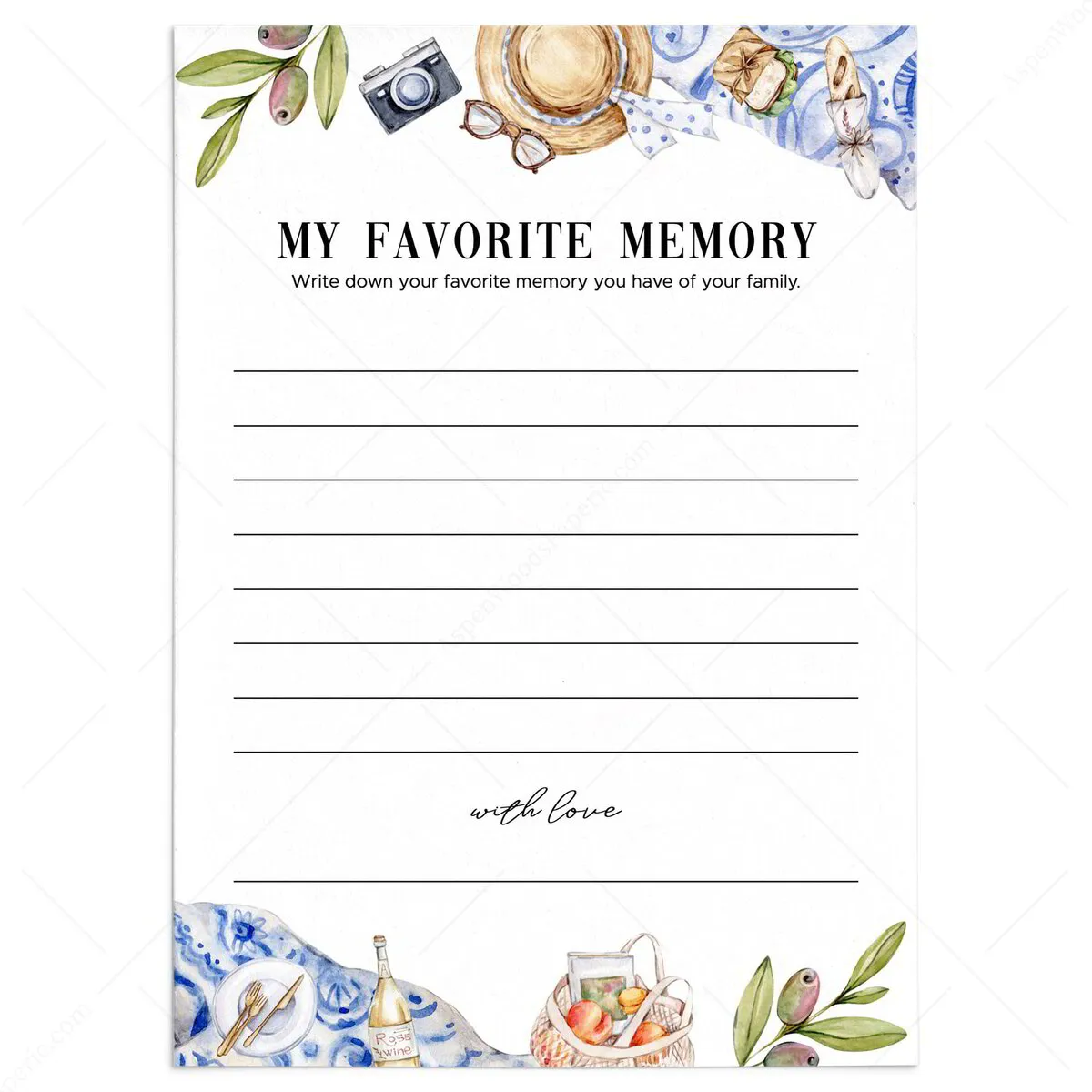 My Favorite Memory of My Family Game Card | Printable